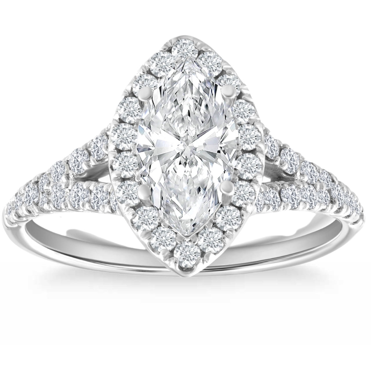 Edge Jewel White Gold Over 14K Silver Diamond Ring for Her - Marquise ...