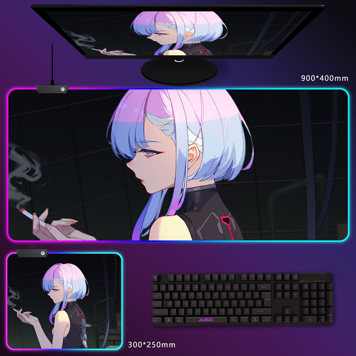 Edge Walker RGB luminous mouse pad game anime cyberpunk Lucy LED E ...