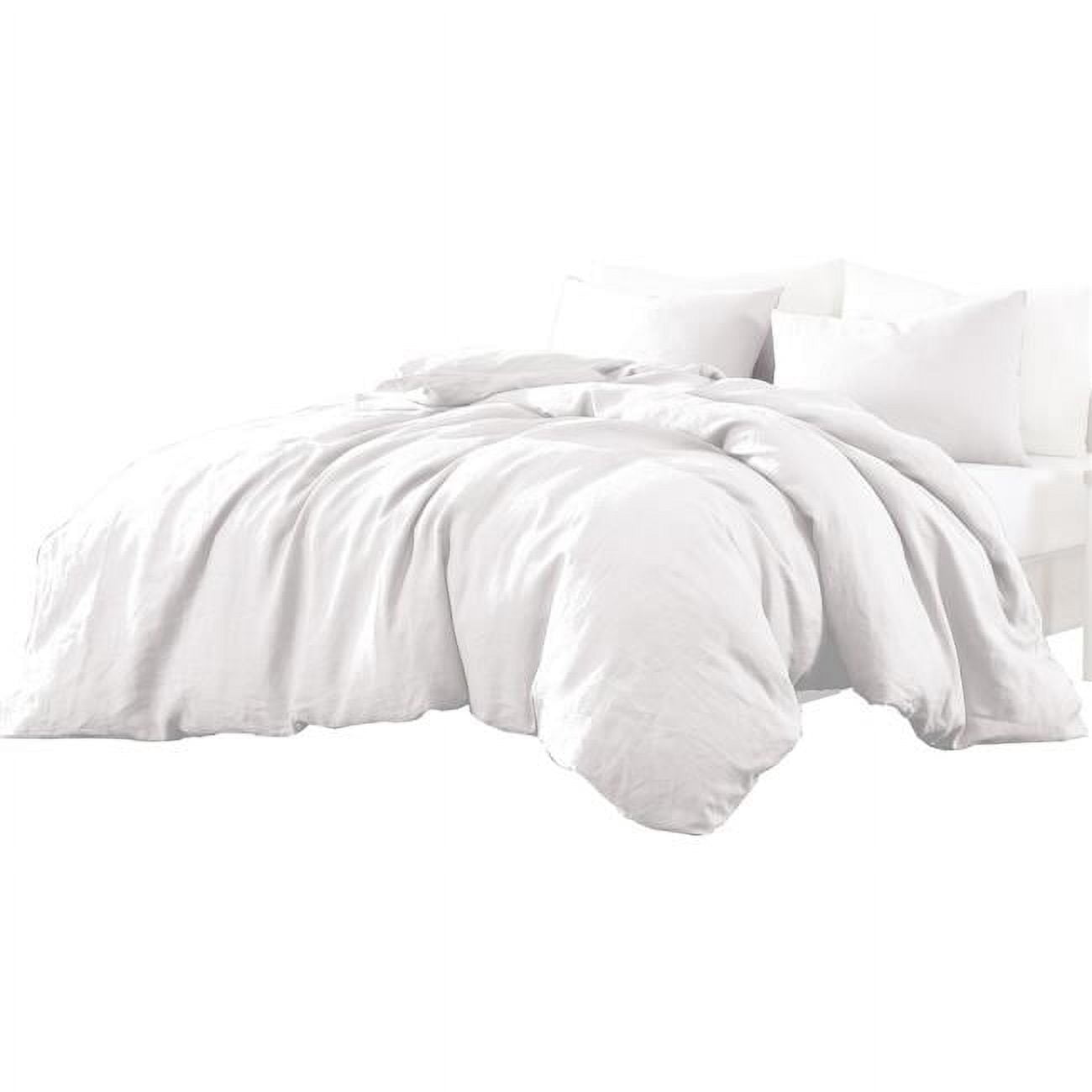 Edge Washed Linen Queen Size Duvet Comforter Set, Clean White, 4 Piece ...