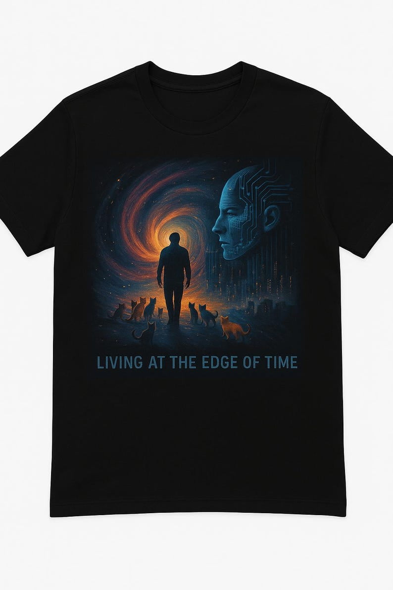 Edge of Time Cosmic Cat Tee with Retro Existential Sci Fi Vibe, for men ...