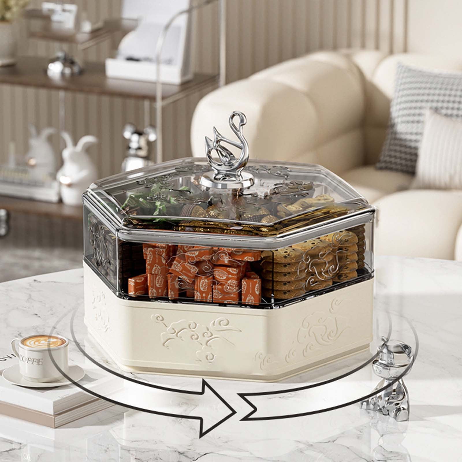 5 Compartment Round Snack Serving Tray with Lid,Transparent,Snack ...