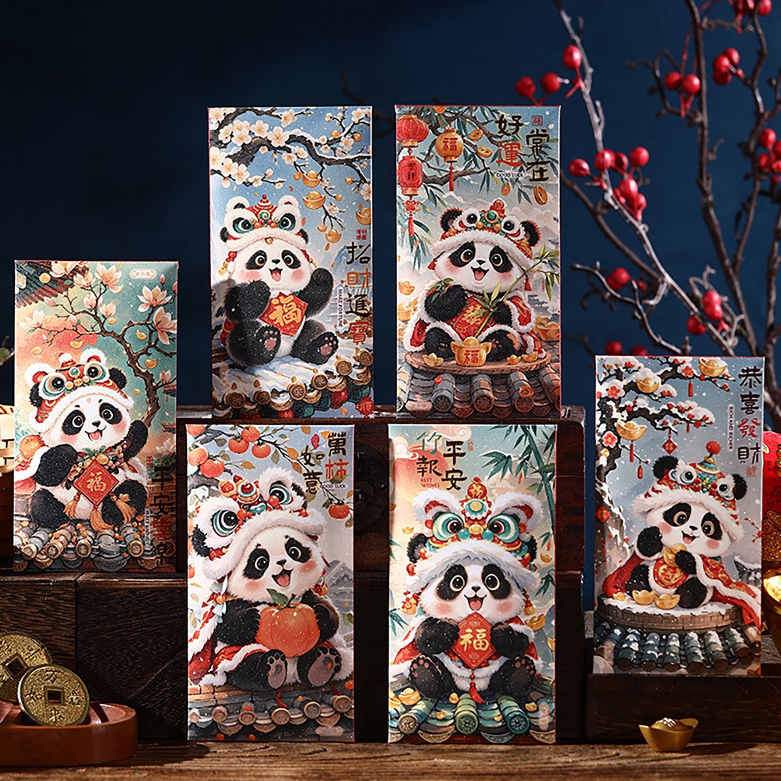 6Pcs Chinese Lunar New Year Red Envelopes,Cute Cartoon Panda Pattern ...