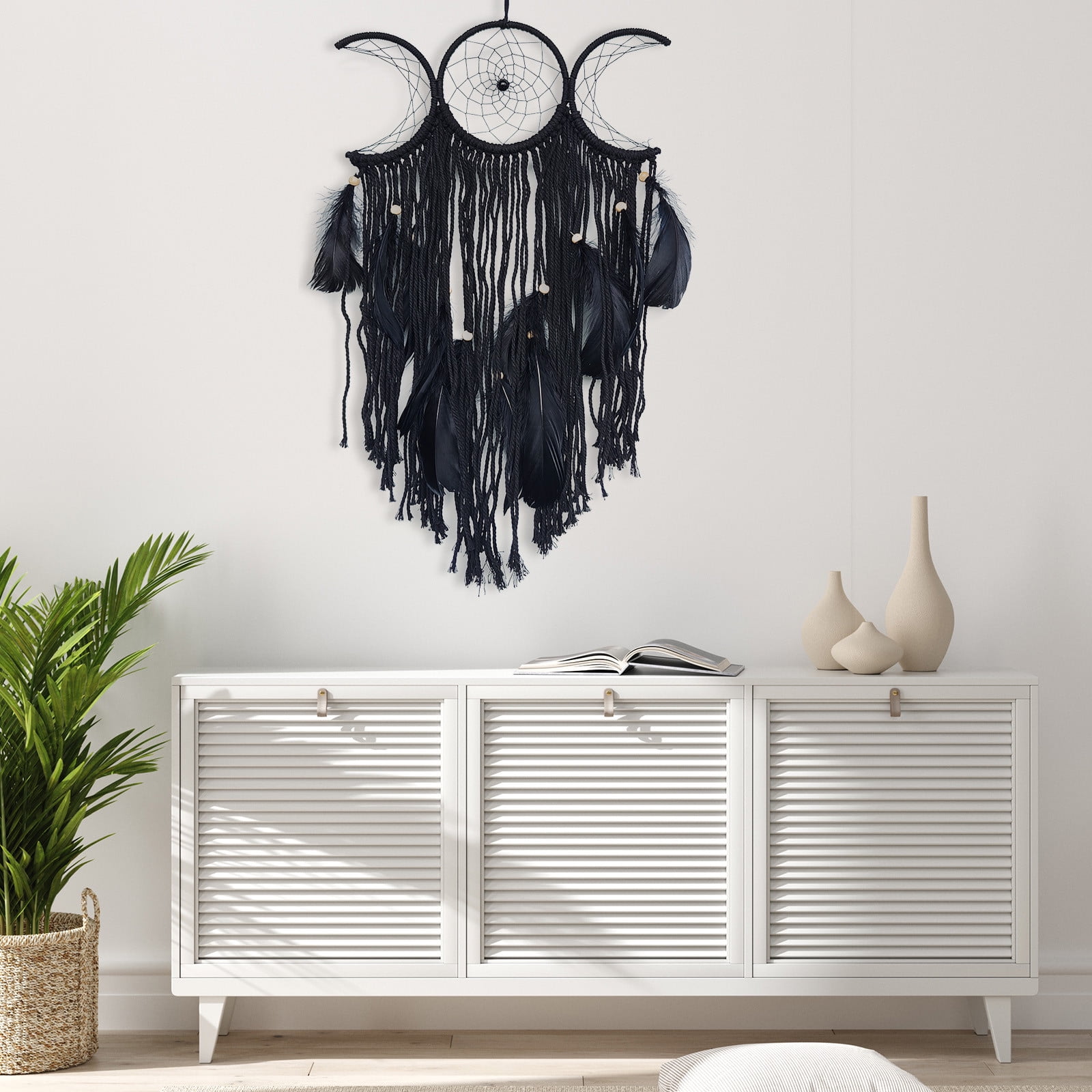 Edgergery Black Triple Moon Goddess Macrame Wall Hanging, Boho Crescent ...