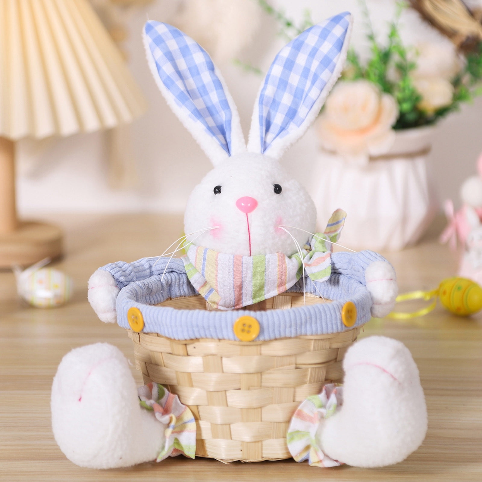 Edgergery Blue Easter Bunny Gift Basket, Include Wicker Bunny Doll ...