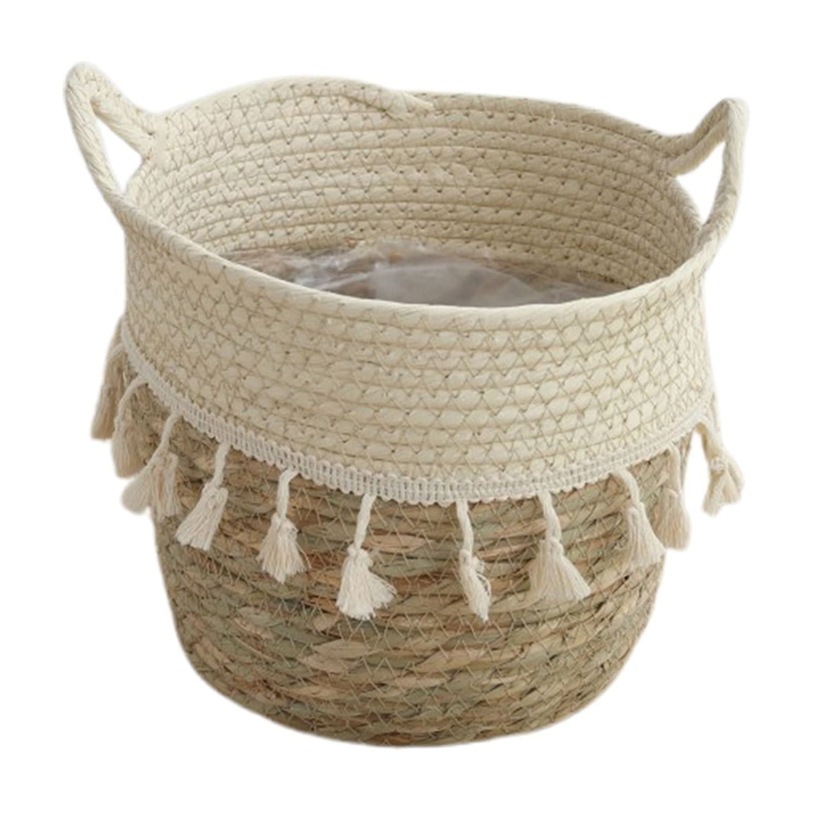 Edgergery Bohemian Style Cotton Rope Plant Basket with Plastic Liner ...