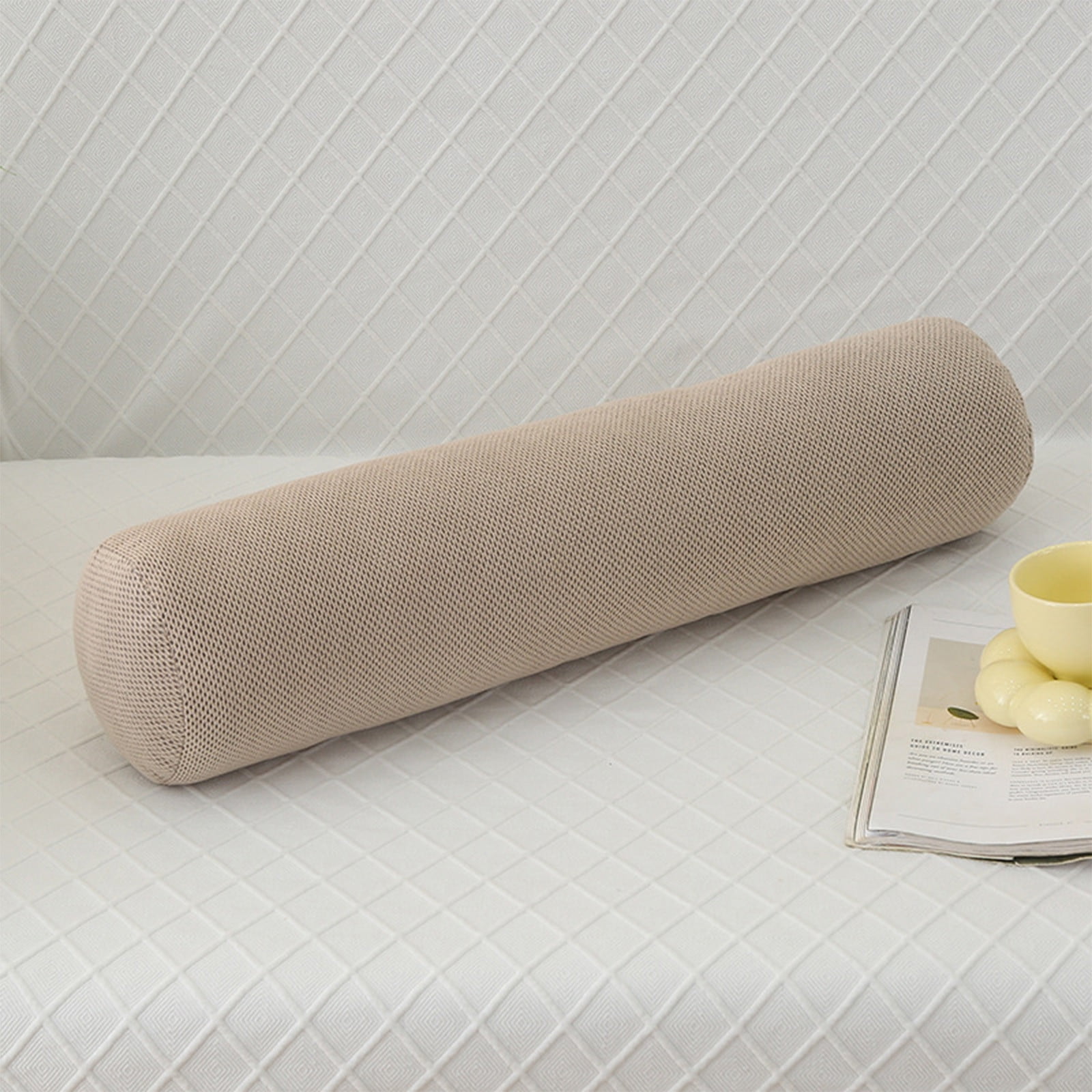 Cervical Neck Roll Pillow Cover,Round Foam Bolster Pillow Cover,Khaki ...