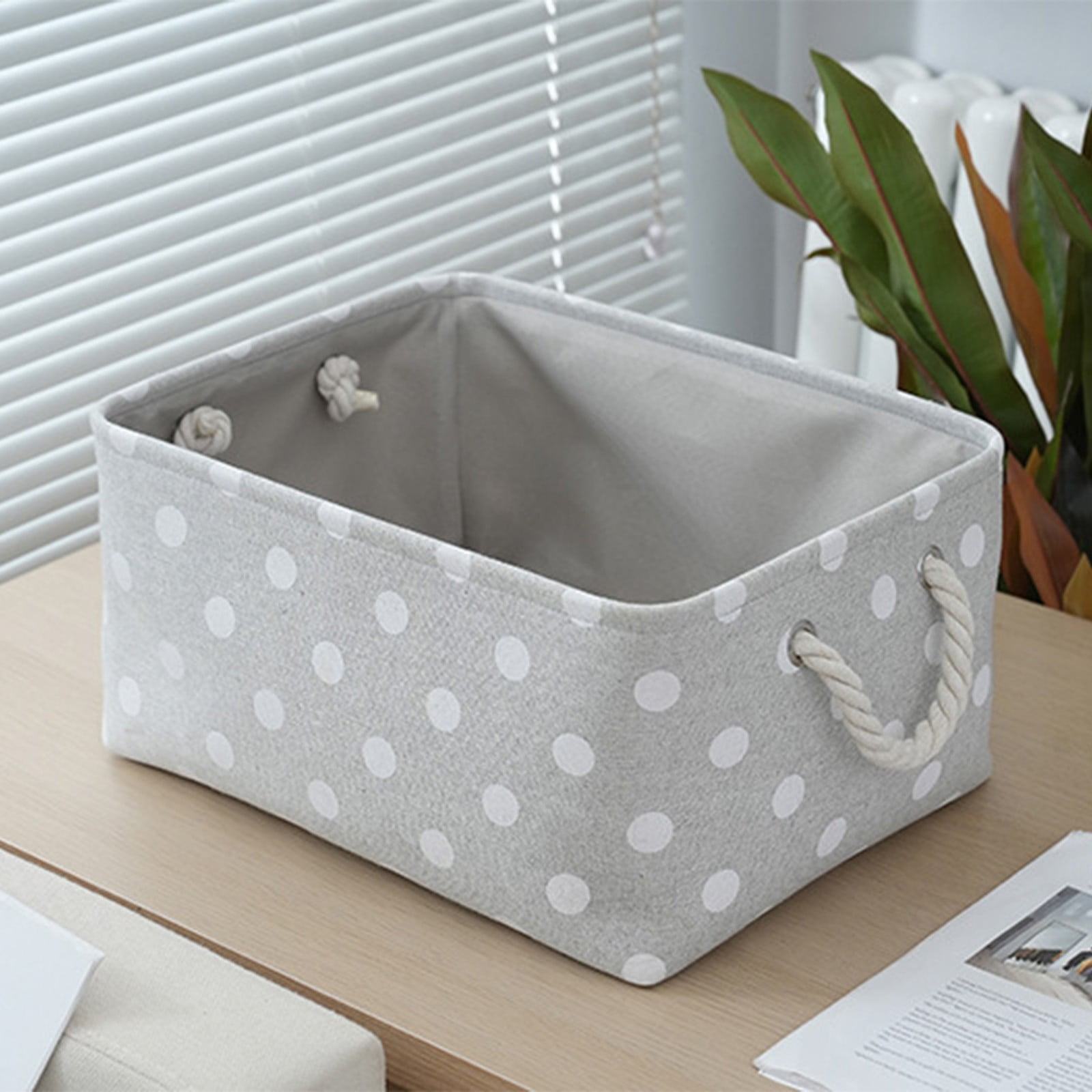 Edgergery Collapsible Round Dot Storage Baskets with Strong Cotton Rope ...