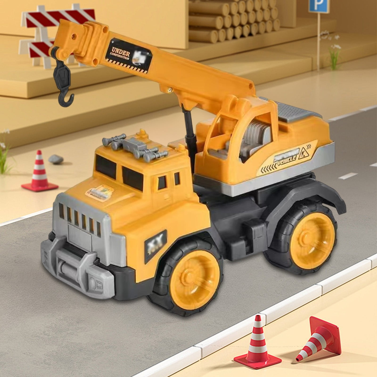 Edgergery Crane Truck Toy,Worker and Car,Construction Trucks,Friction ...