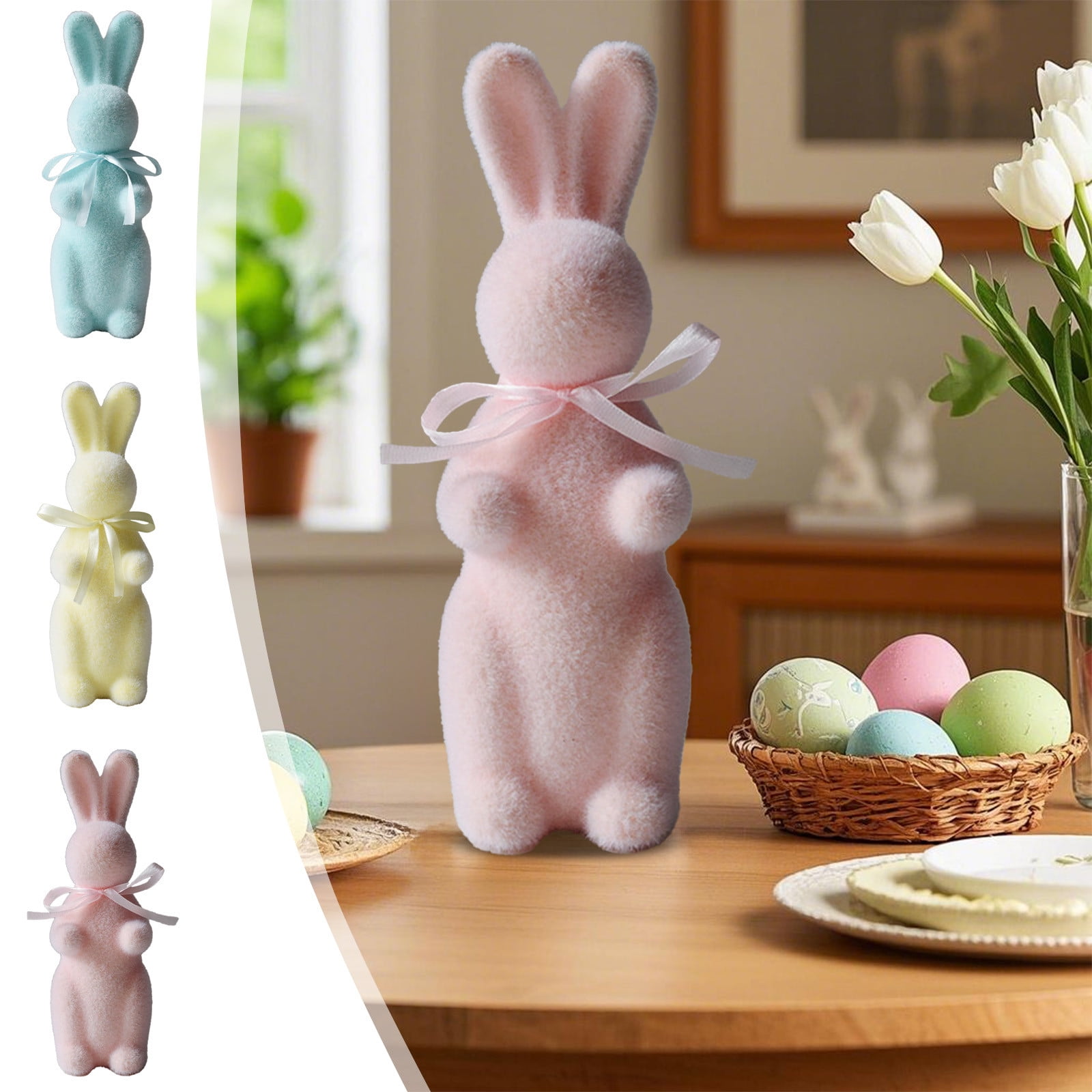 Edgergery Easter Decorations, Flocked Easter Bunny Decor, Spring Tables ...