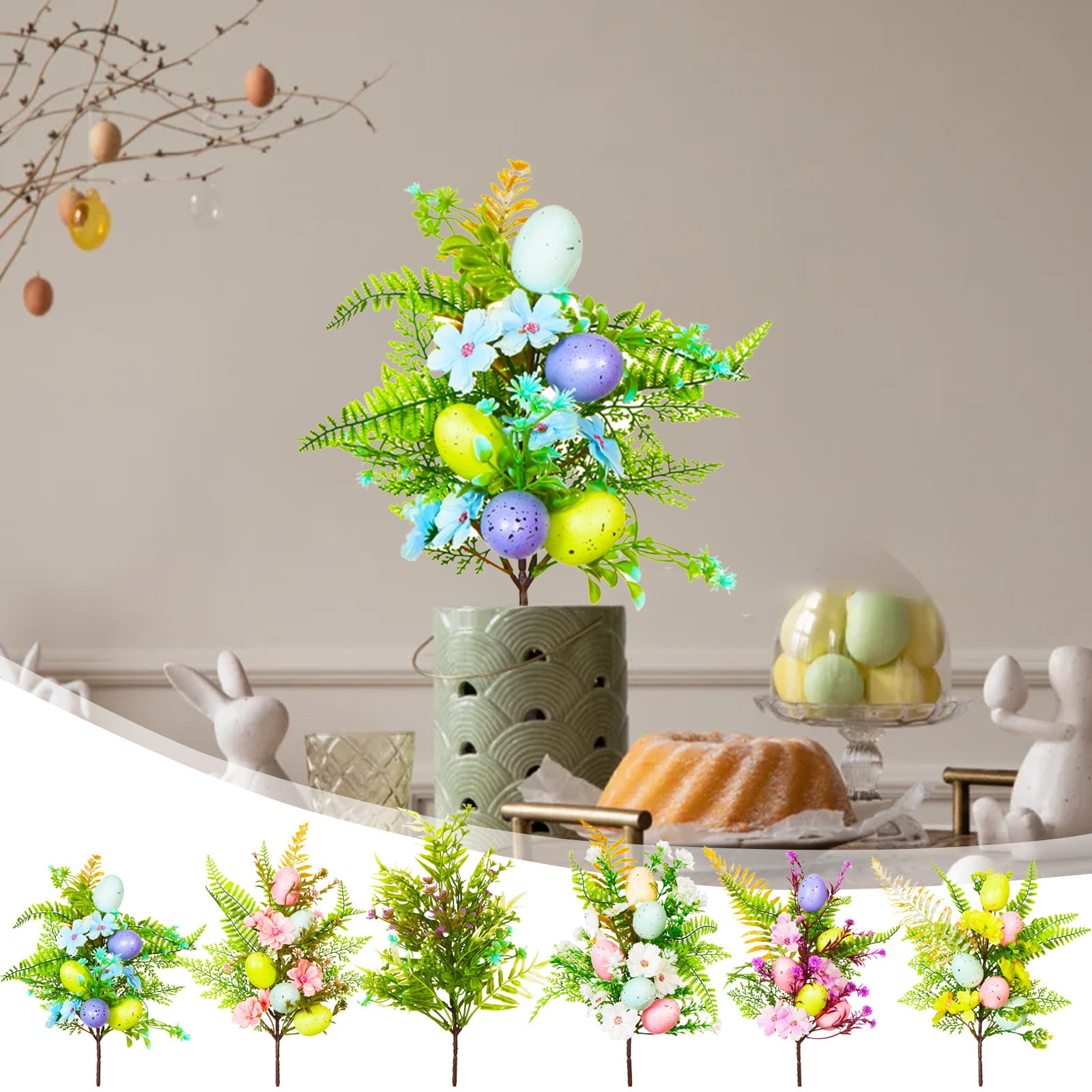 Easter Egg and Floral Pick Stems, Artificial Spring Flowers with ...