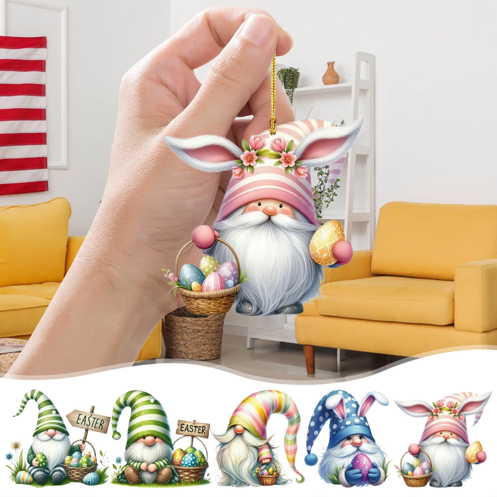 Easter Gnome Pattern Decorative Hanging Acrylic 2D Flat Pendant ...