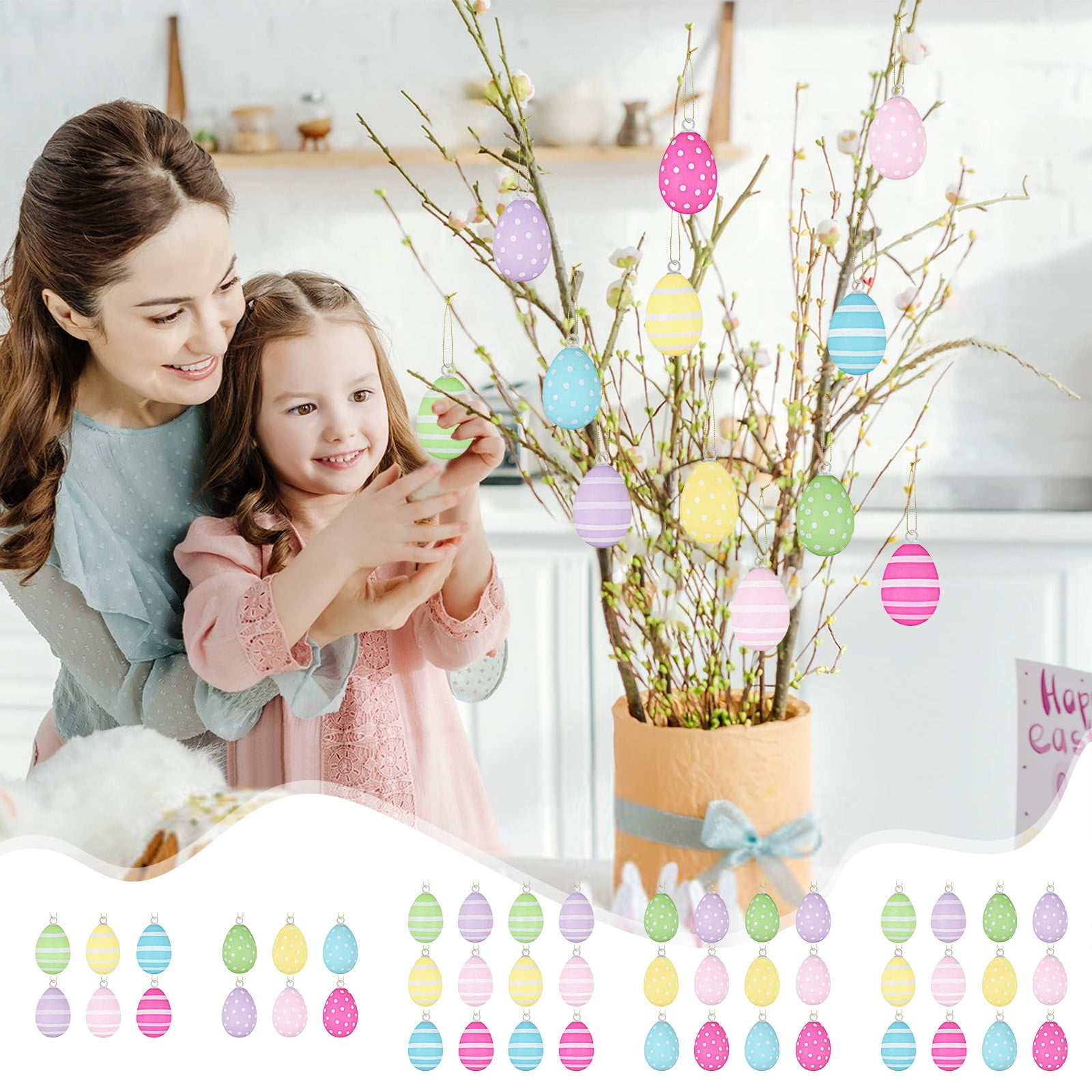 Easter Hanging Eggs Decoration,Multicolored Plastic Eggs Sets Easter ...