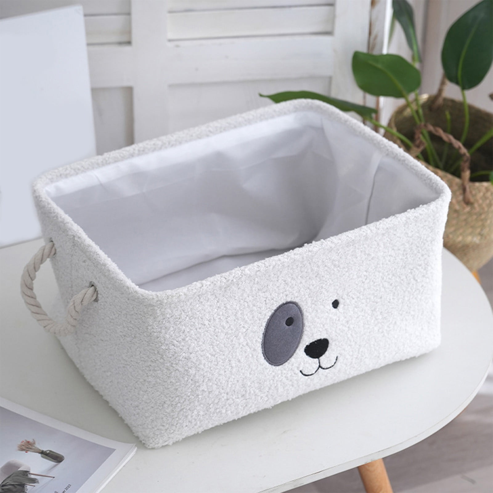 Faux Fleece Storage Basket with Carrying Handle Rope,Plush Storage ...
