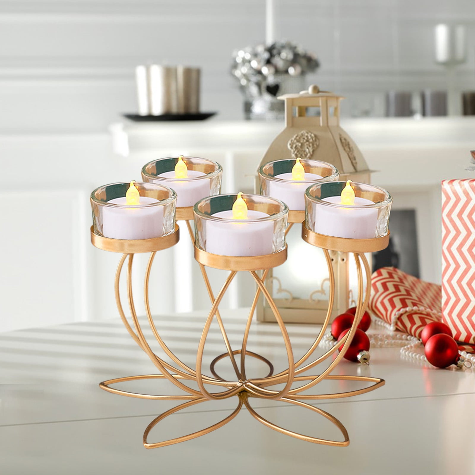 Gold Metal Votive Candelabra with 5 Tray ,Flower-shaped Candlestick ...