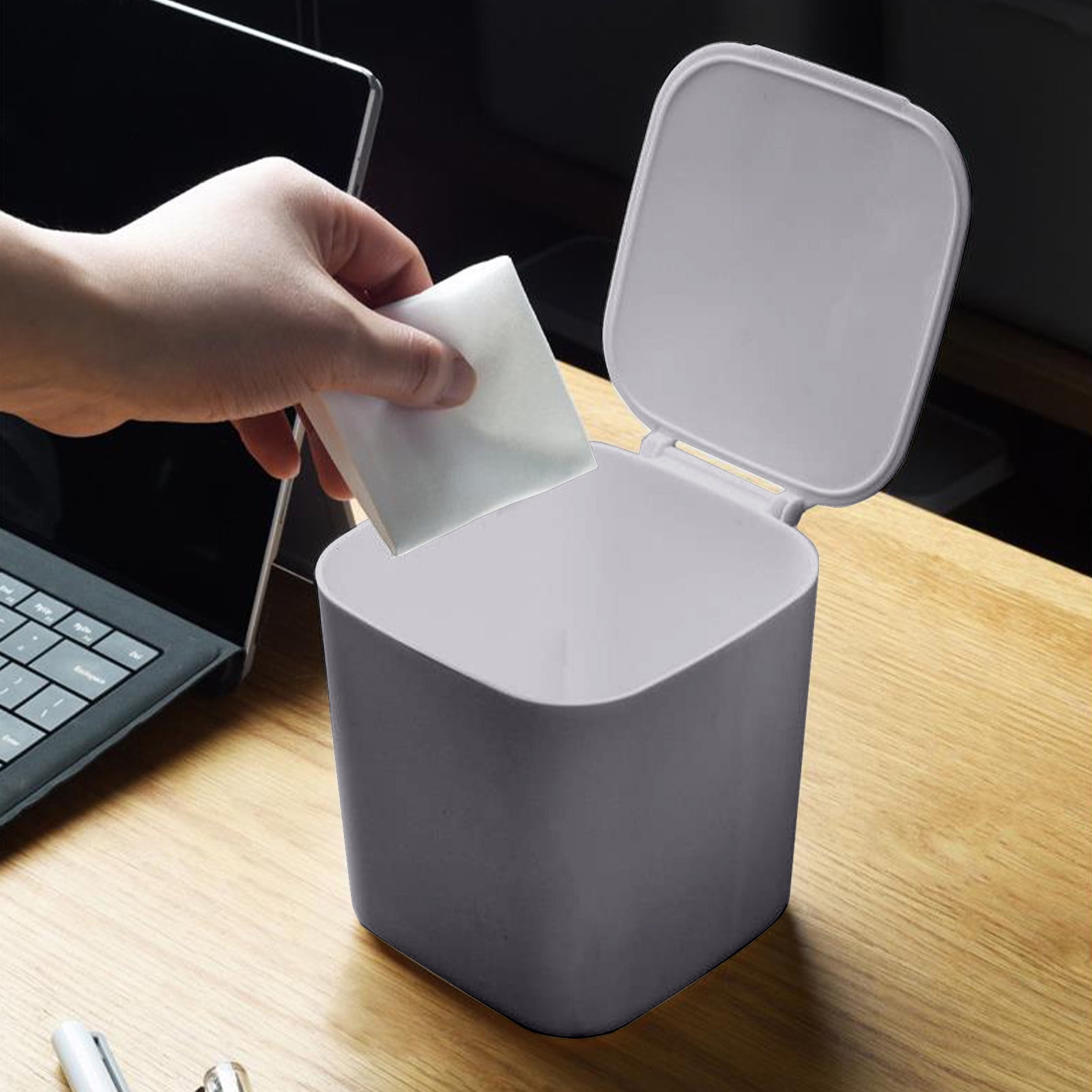Edgergery Gray Plastic Mini Push-Button Garbage Can, Mini Desktop ...