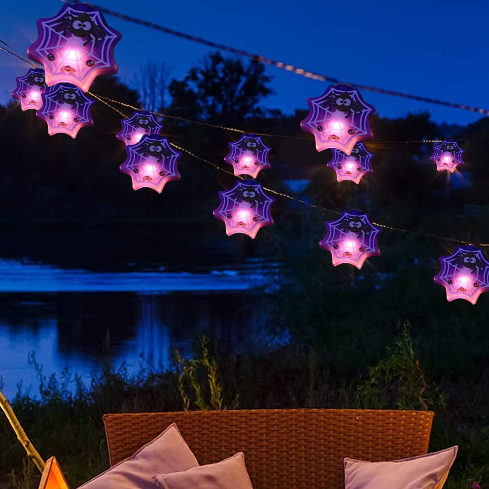Edgergery Halloween Black Spider Web String Lights,10Ft 20 Purple ...