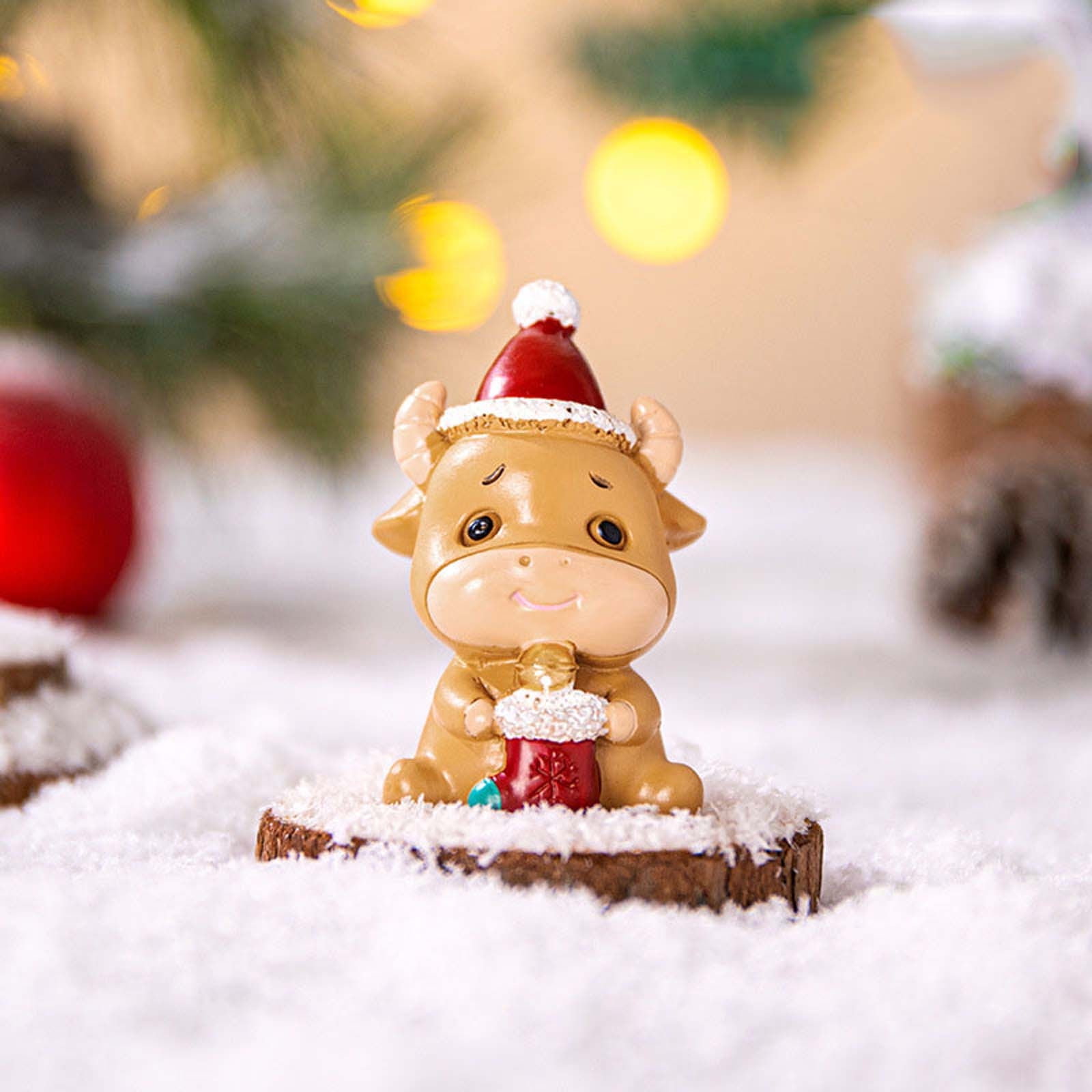 Edgergery Mini Garden Animal Statues,Christmas Cow Resin Figurines for ...