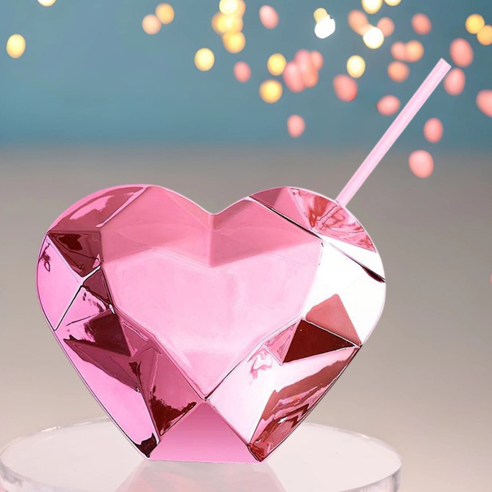 Pink Heart Shaped Cup with Lid,Valentine's Day Heart Tumbler Gifts ...