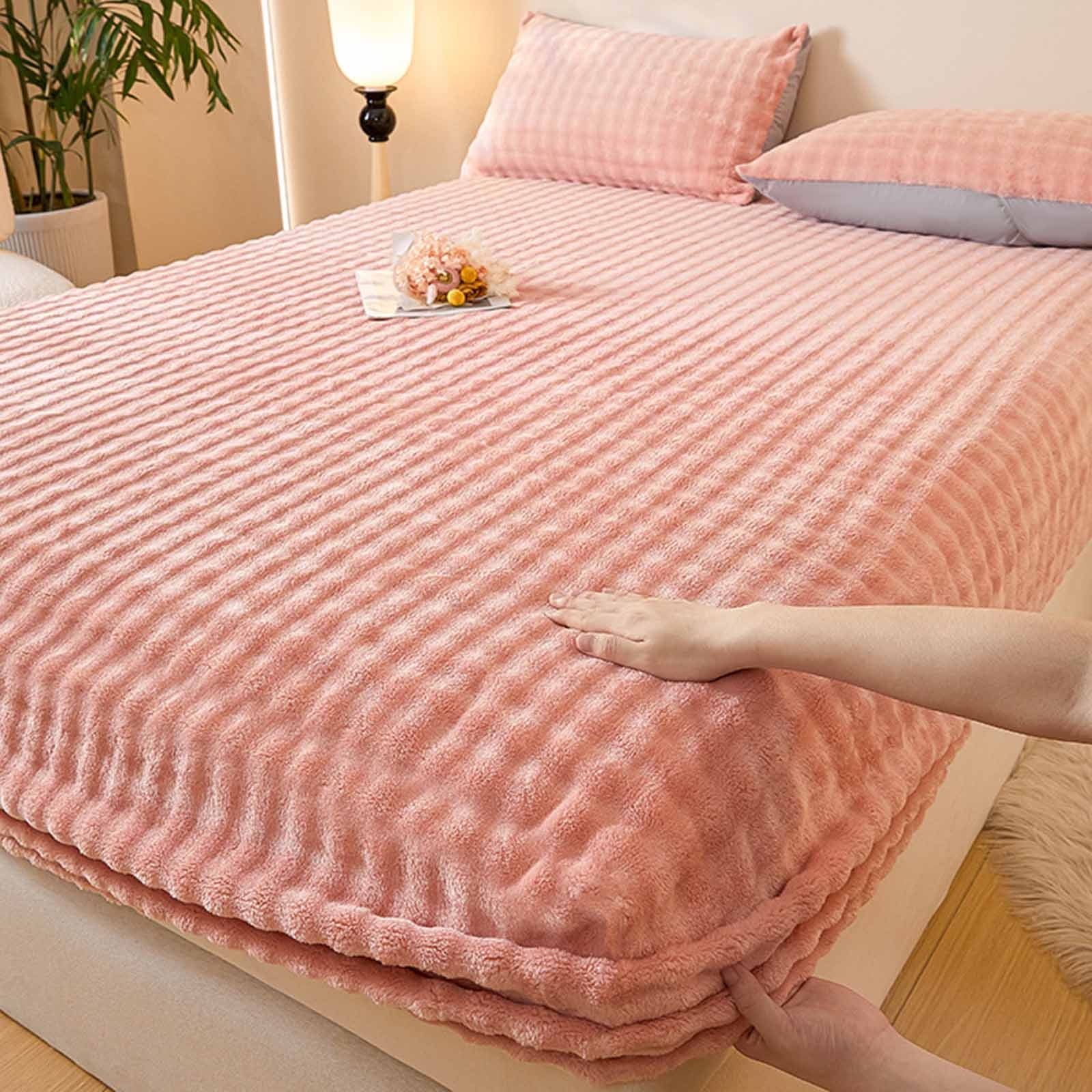 Pink Plush Velvet Queen Fitted Sheet Only,Artificial Rabbit Plush Bed ...