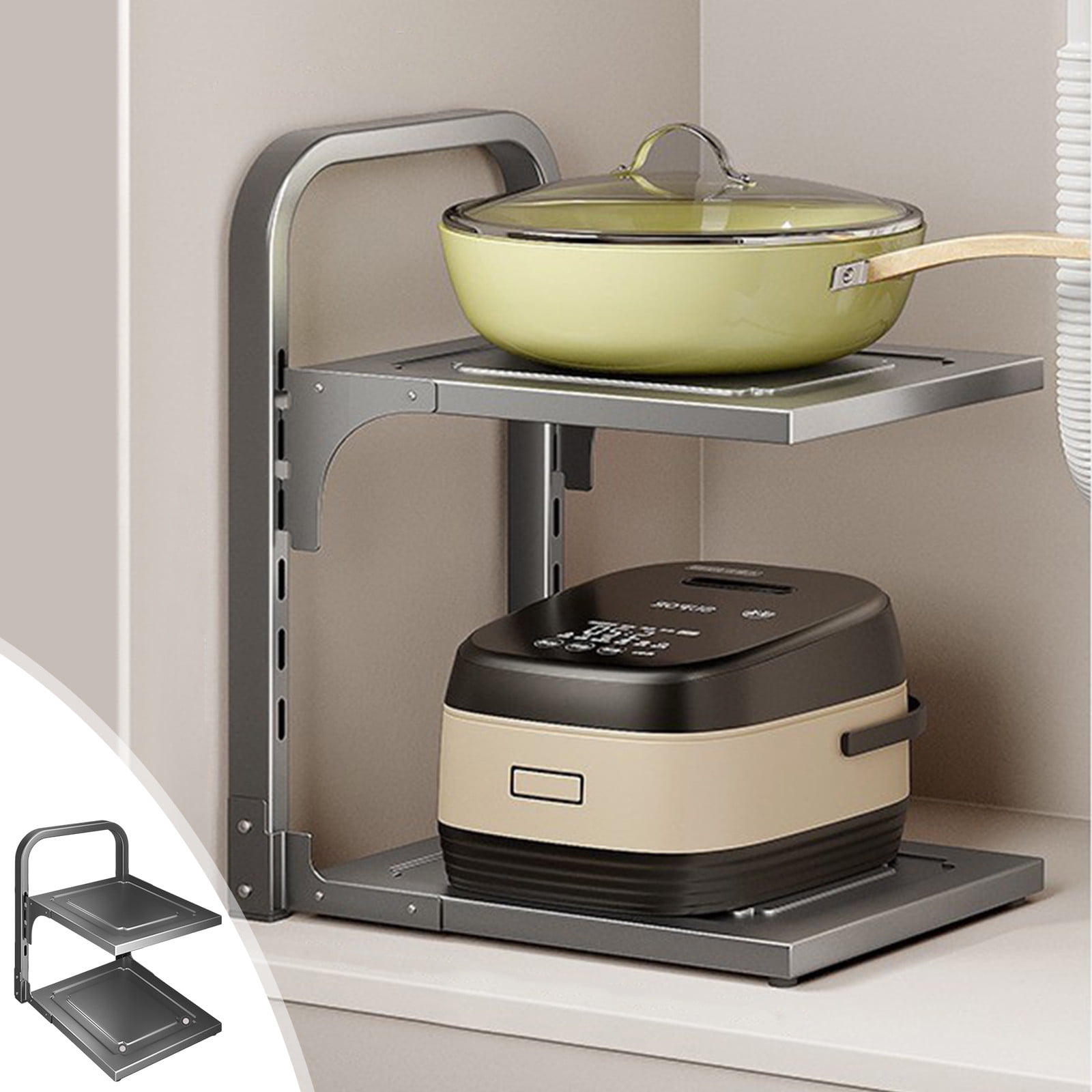 Pots and Pans Organizer Under Cabinet,2Tier Adjustable Cabinet Pan Rack ...