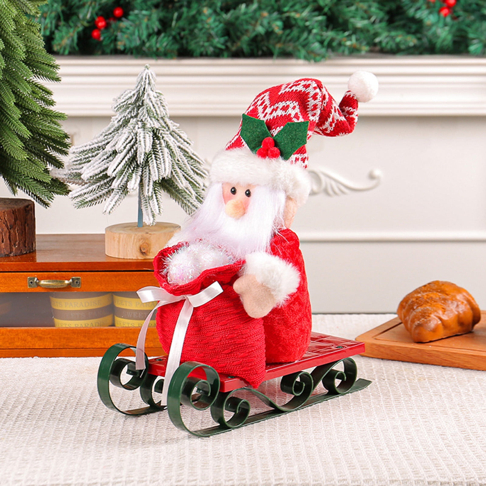 Edgergery Sled Santa Christmas Decorations,Sitting Plush Santa with ...
