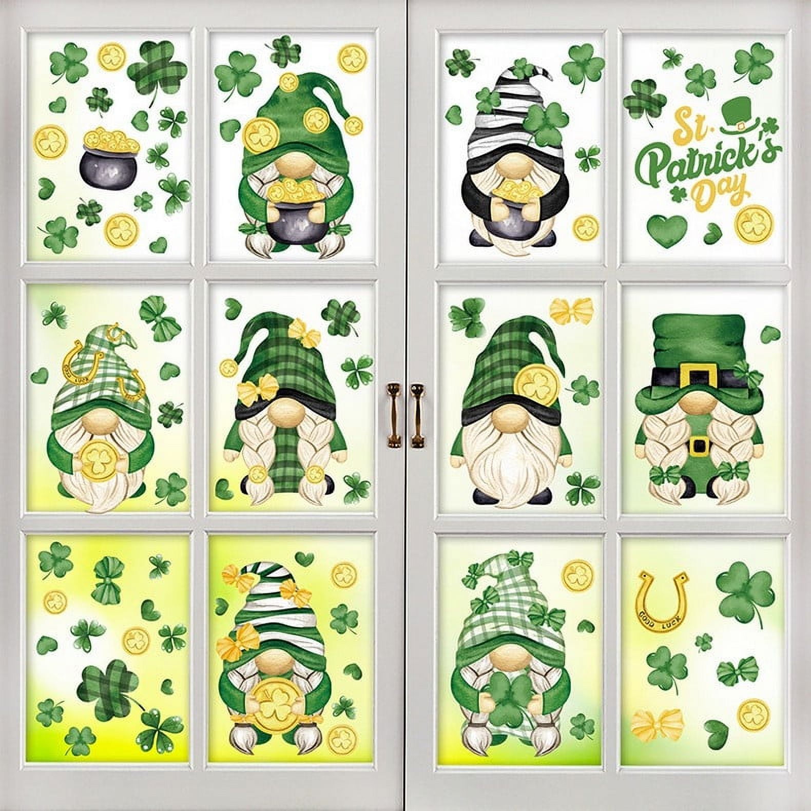 St Patricks Day Window Clings,9Sheets SSmartnt Patrick's Day Gnomes ...