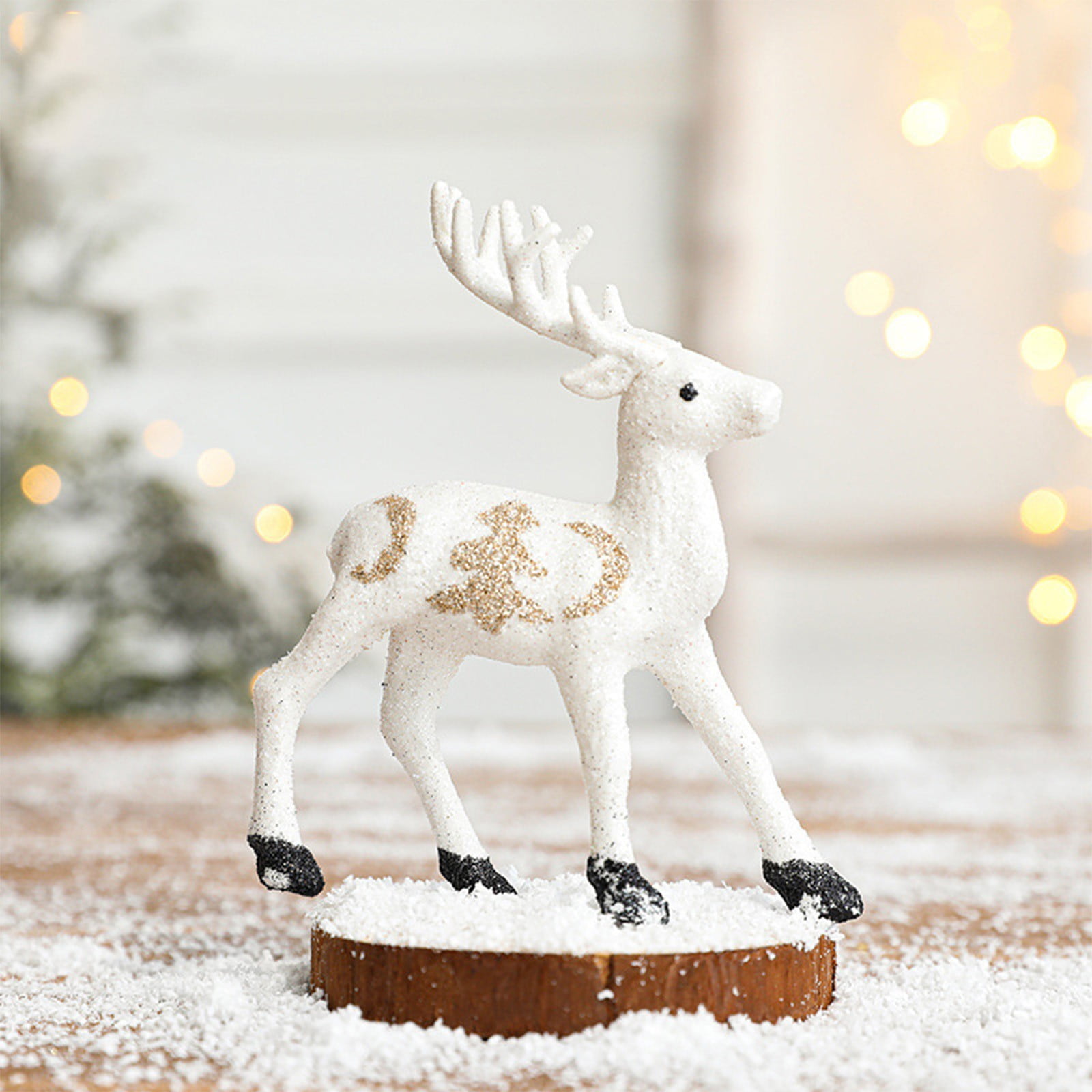 Edgergery White Glitter Christmas Reindeer Figures Desktop Ornament ...