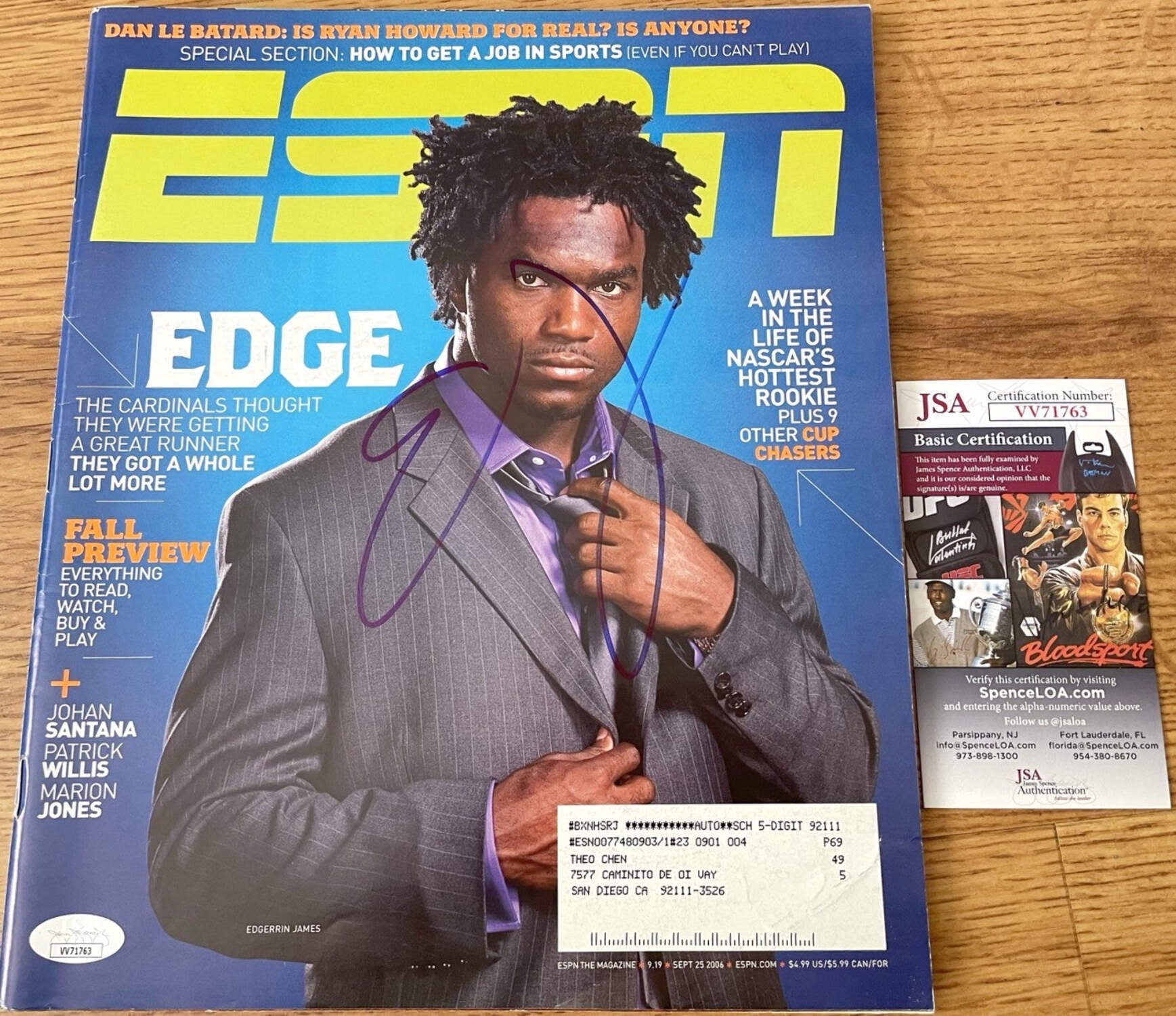 Edgerrin James autographed 2006 ESPN Magazine JSA Arizona Cardinals ...