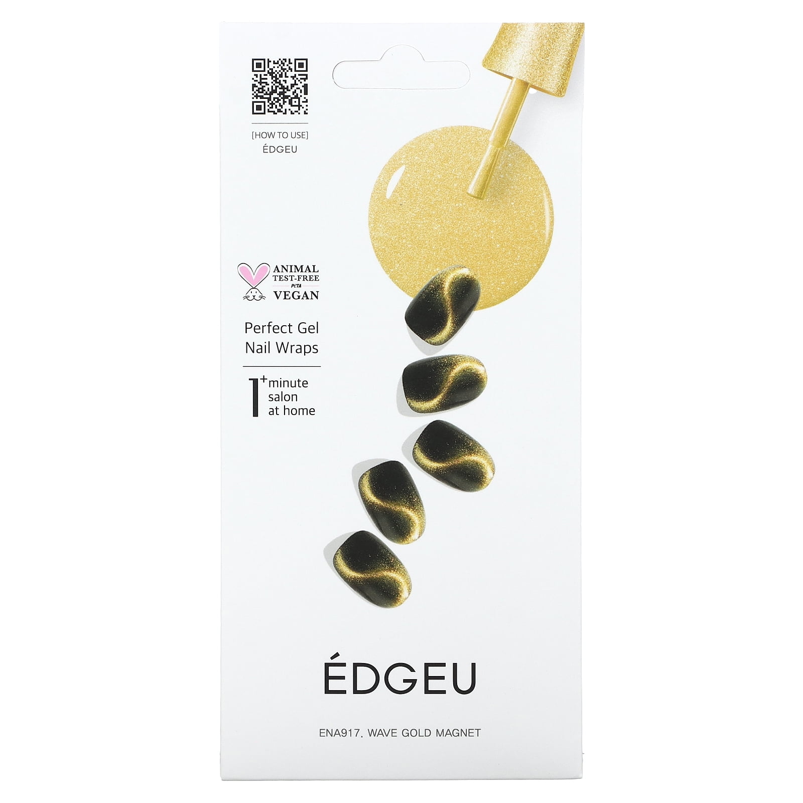 Edgeu Perfect Gel Nail Wraps, ENA 917 Wave Gold Magnet, 19 Piece Set - Walmart.com