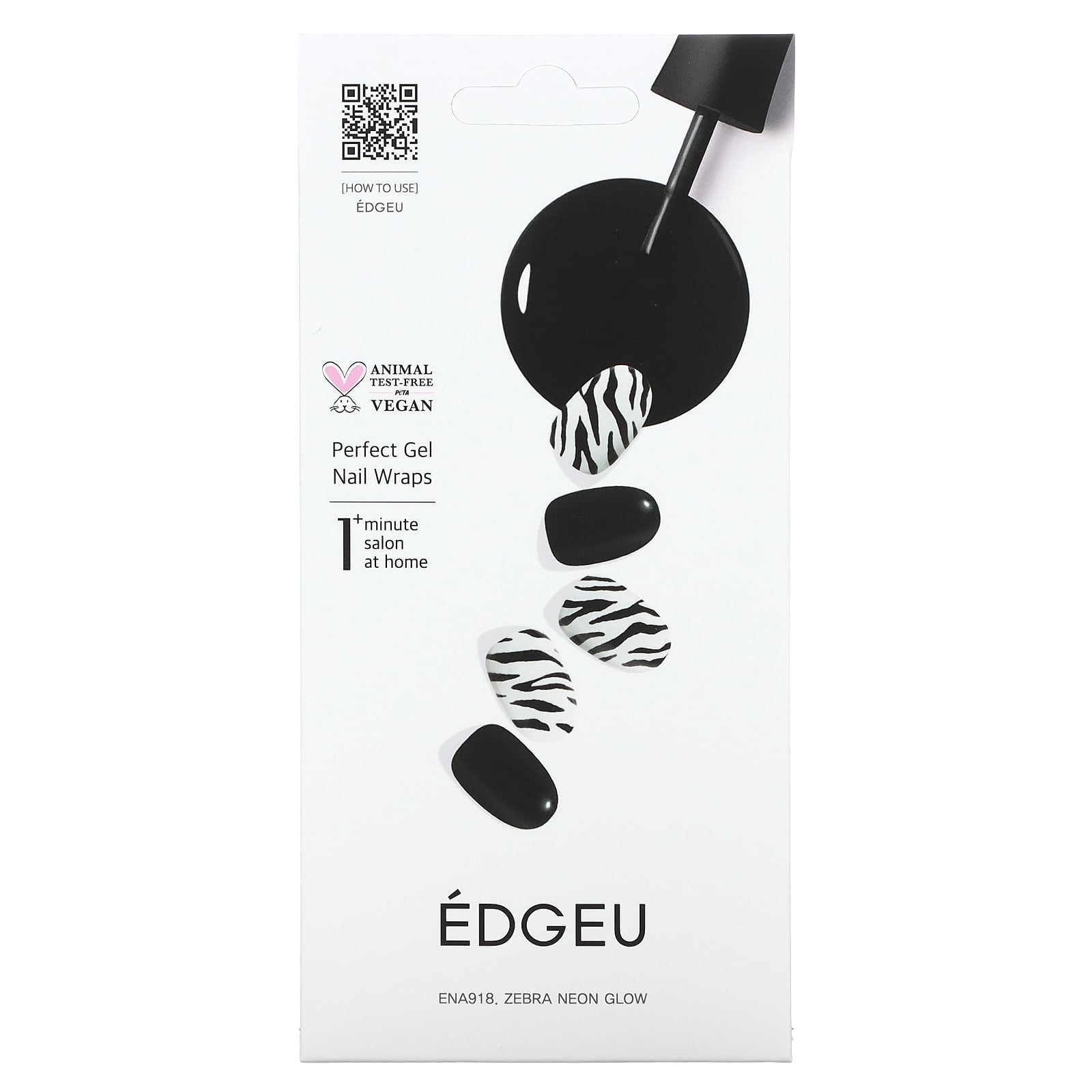 Edgeu Perfect Gel Nail Wraps, ENA 918 Zebra Neon Glow, 19 Piece Set ...