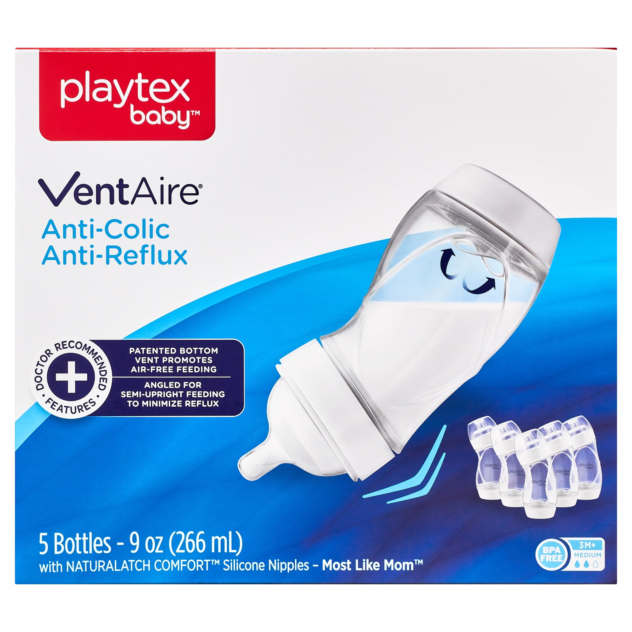 Playtex Baby VentAire Complete Tummy Comfort Baby Bottle, 9 Oz, 5 Pk ...