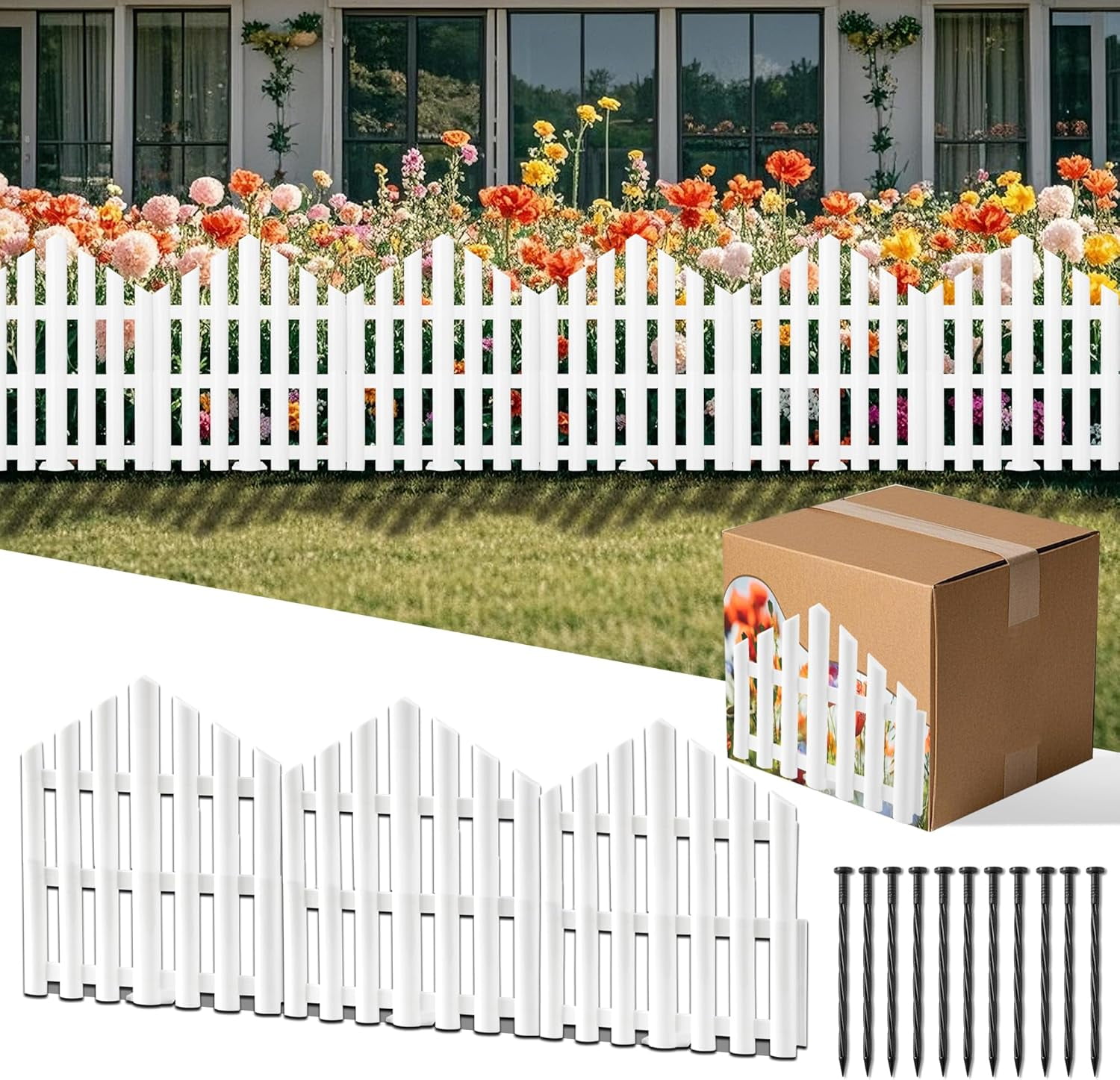 Edging Border No-Dig 13FT White 14.6 Inch Landscape Edging with 14pcs ...