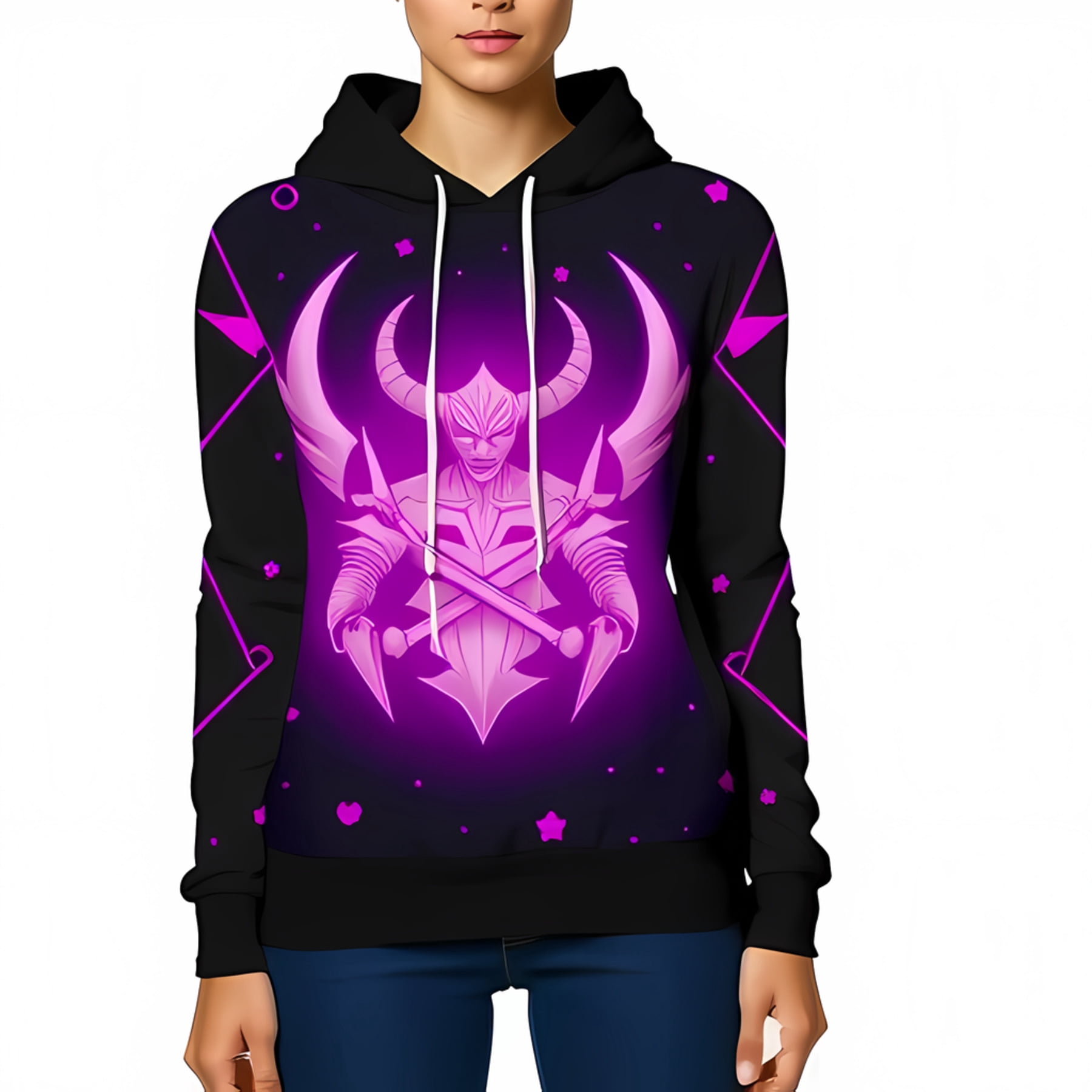 Edgy 3D Black Hoodie with Bright Blue Print & Golden Accents - Fierce ...