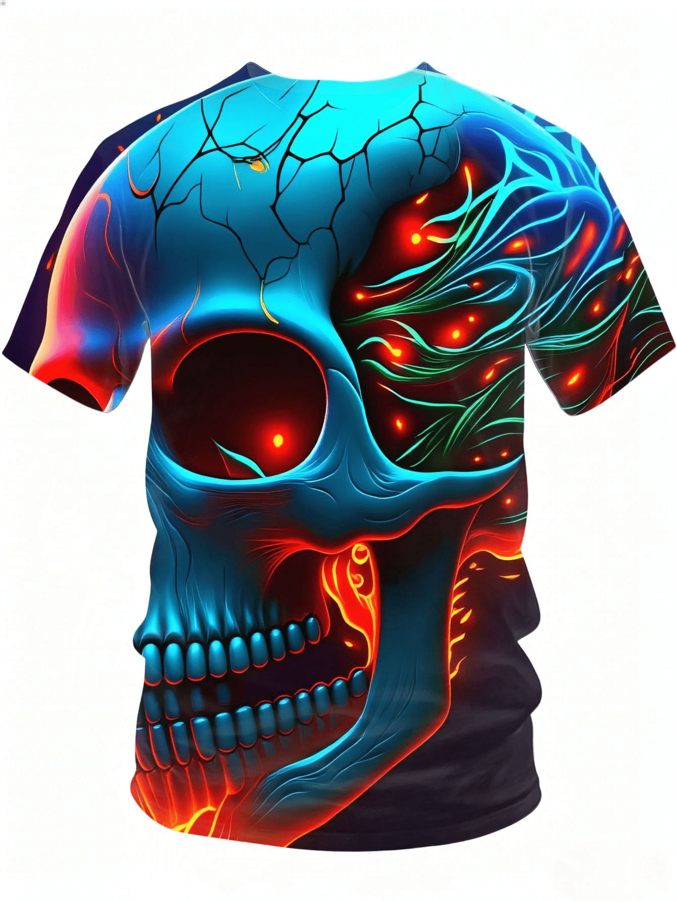Edgy 3D Printed Skull Neon Flame Shattered Glass Unisex T-Shirt, S ...