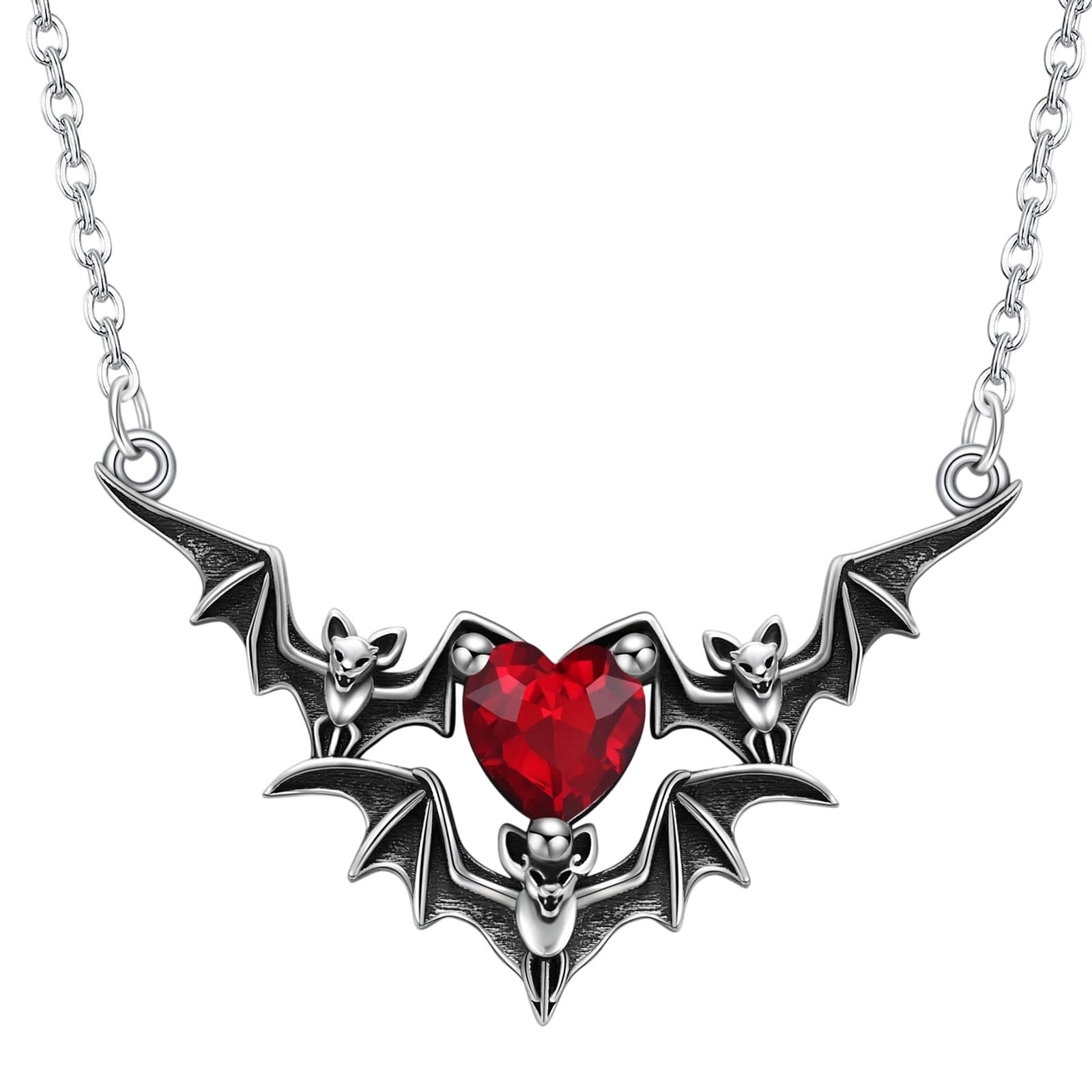 Edgy Bat Wing Resin Heart Necklace Gothic Copper Chain Jewelry Women's ...