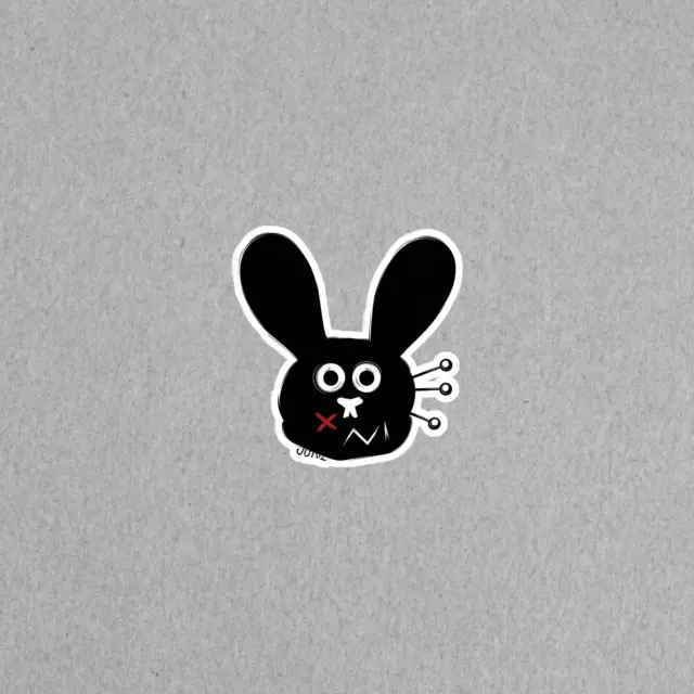 Edgy Black Bunny Sticker - Goth Rabbit With X Mouth & Piercings - Vinyl ...