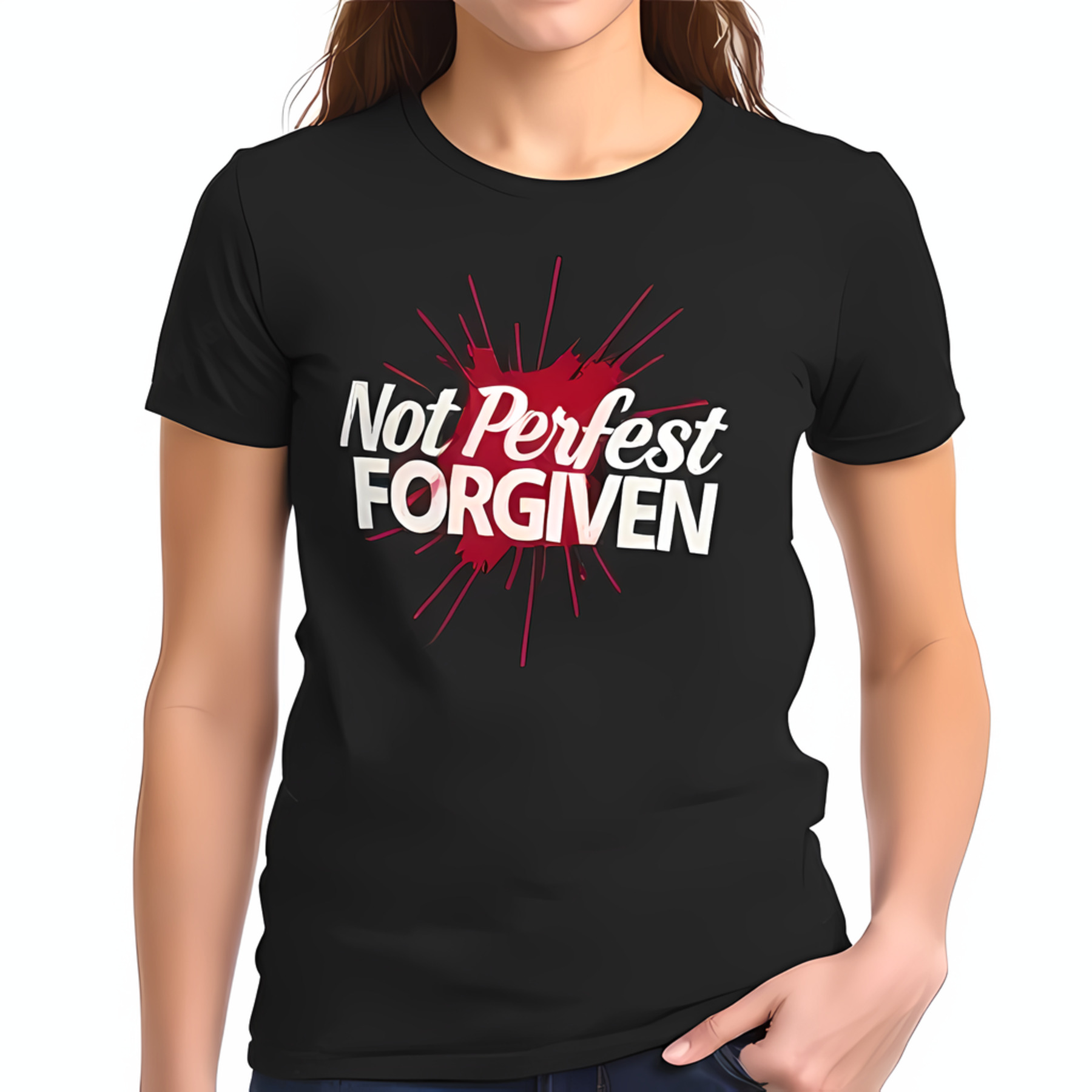 Edgy Black Cotton Short Sleeve T-Shirt with Bold 'Not Perfect FORGIVEN ...