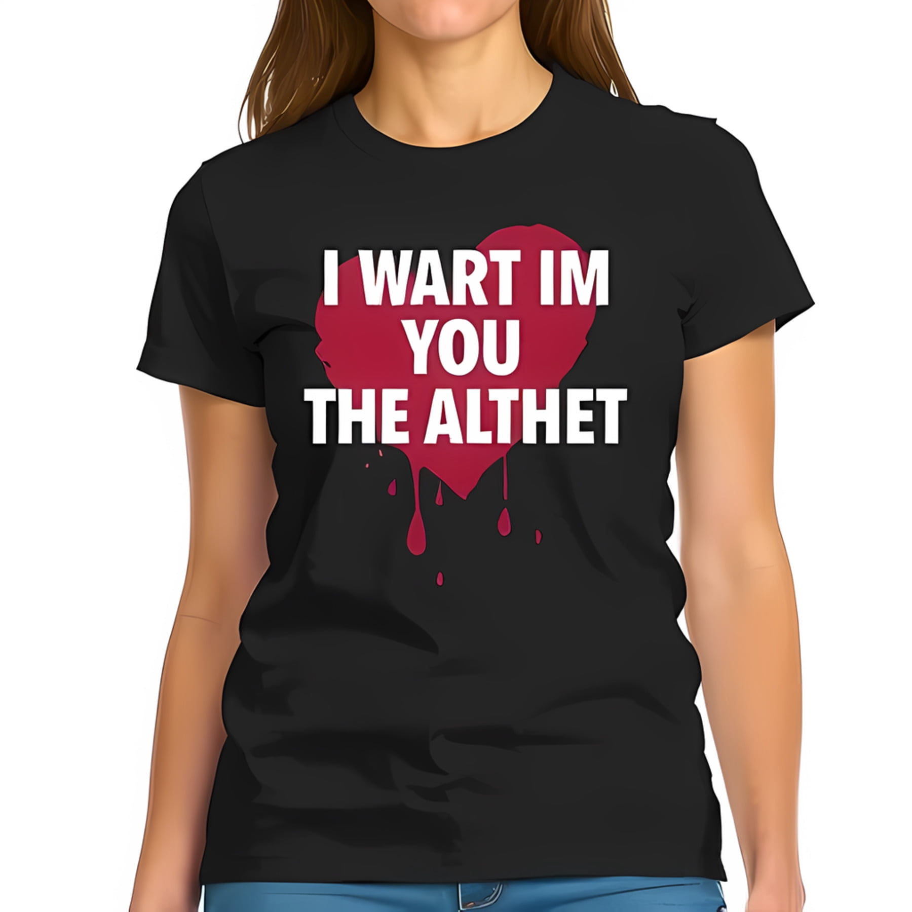 Edgy Black Cotton Short Sleeve T-Shirt with Dripping Blood-Red Heart ...