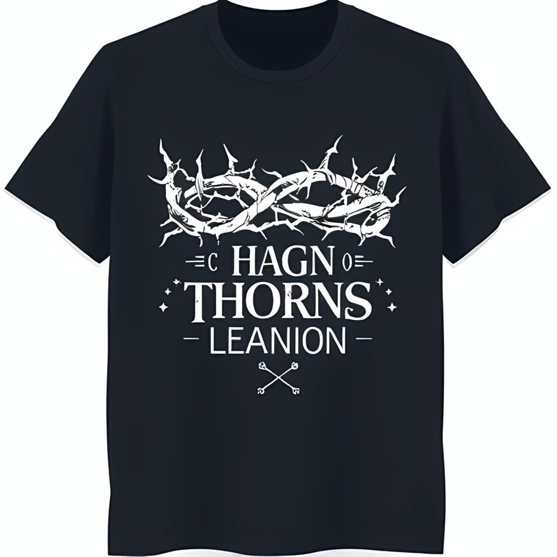 Edgy Black T-Shirt with Bold Crown of Thorns Graphic & Gothic Text ...
