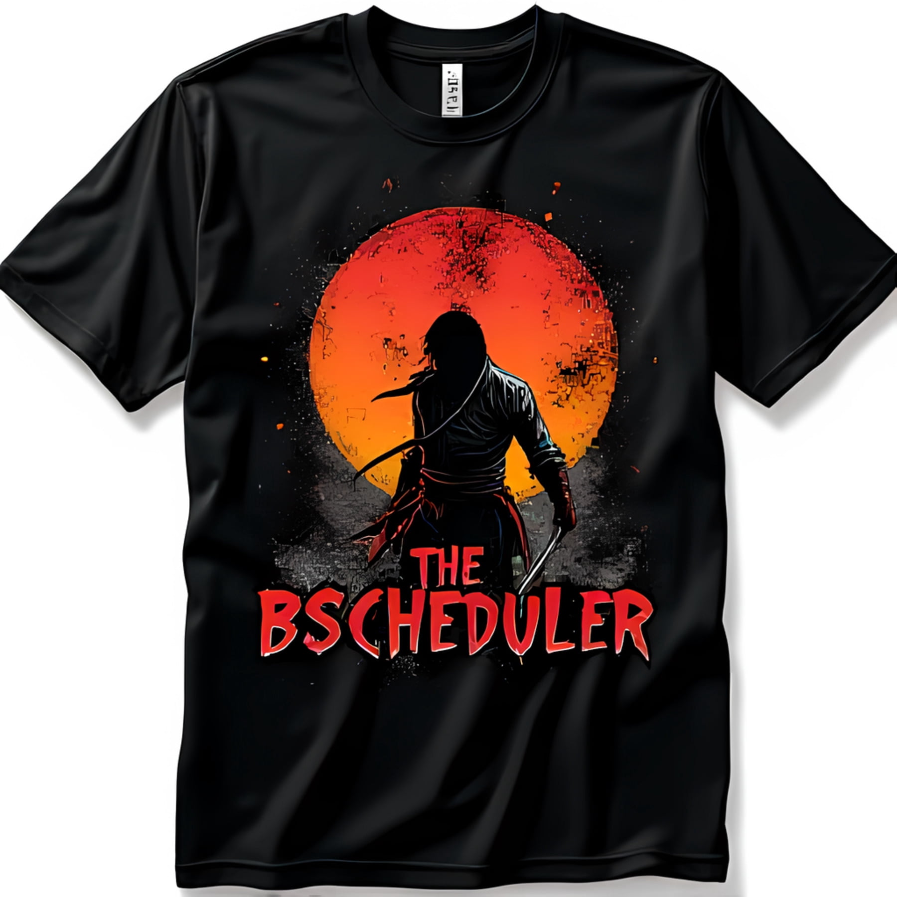 Edgy Black T-Shirt with Katana Graphic & Red Sun The Bscheduler Design ...