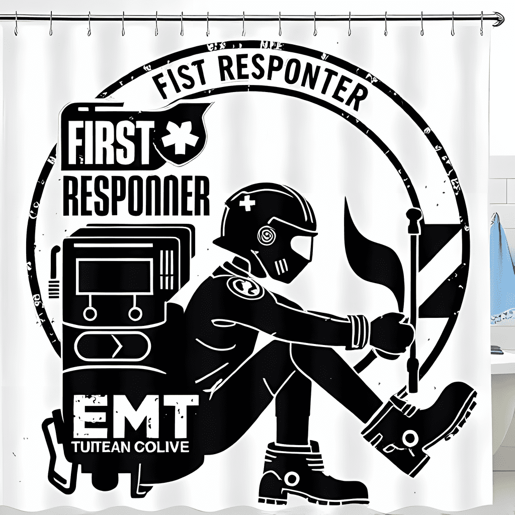 Edgy Black and White EMT Shower Curtain - Graphic First Responder ...