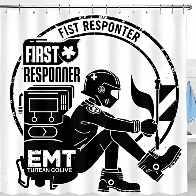 Edgy Black and White EMT Shower Curtain - Graphic First Responder ...