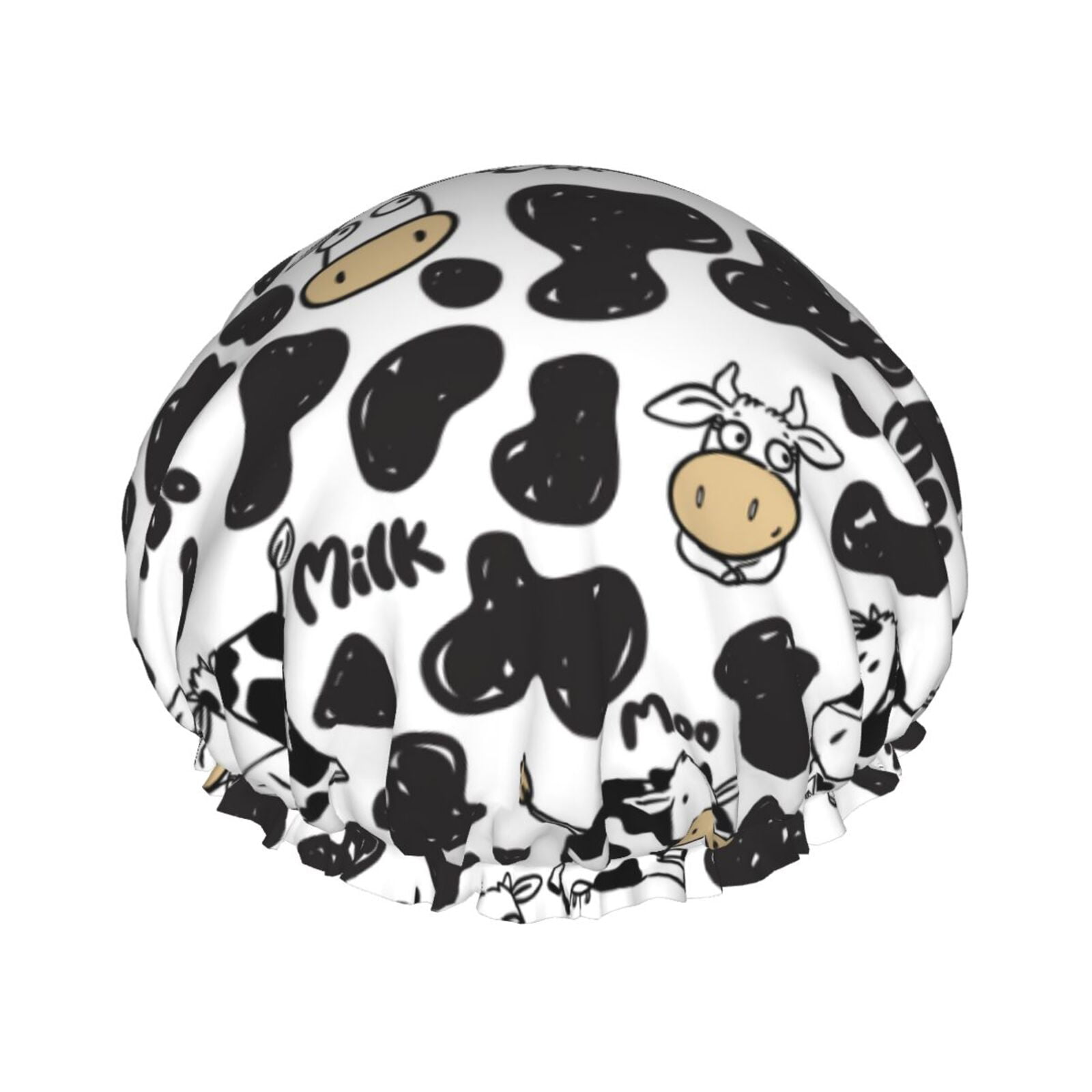 Edgy Cartoon Cute Cow Black White Shower Cap, Reusable Bath Hair Hat ...
