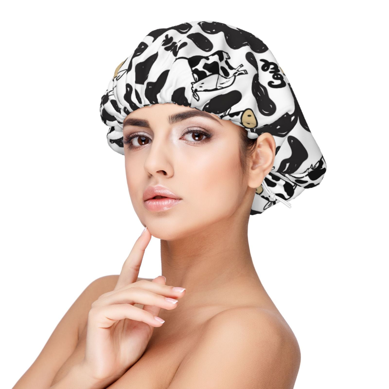 Edgy Cartoon Cute Cow Black White Silk Bonnet for Sleeping Women Men ...