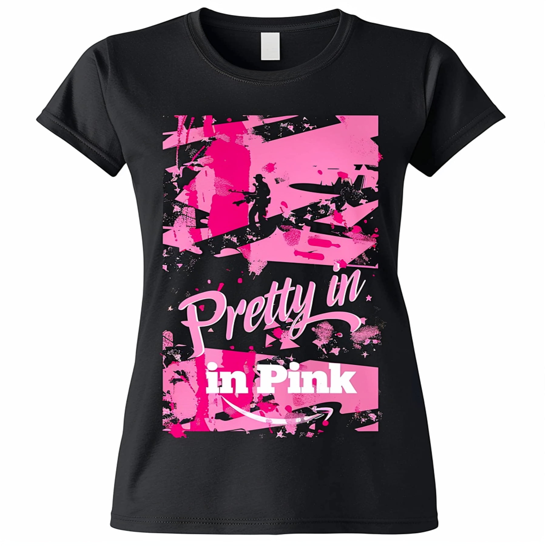 Edgy Chic: Pretty in Pink Graphic Black Tee Stylish Statement Shirt for ...