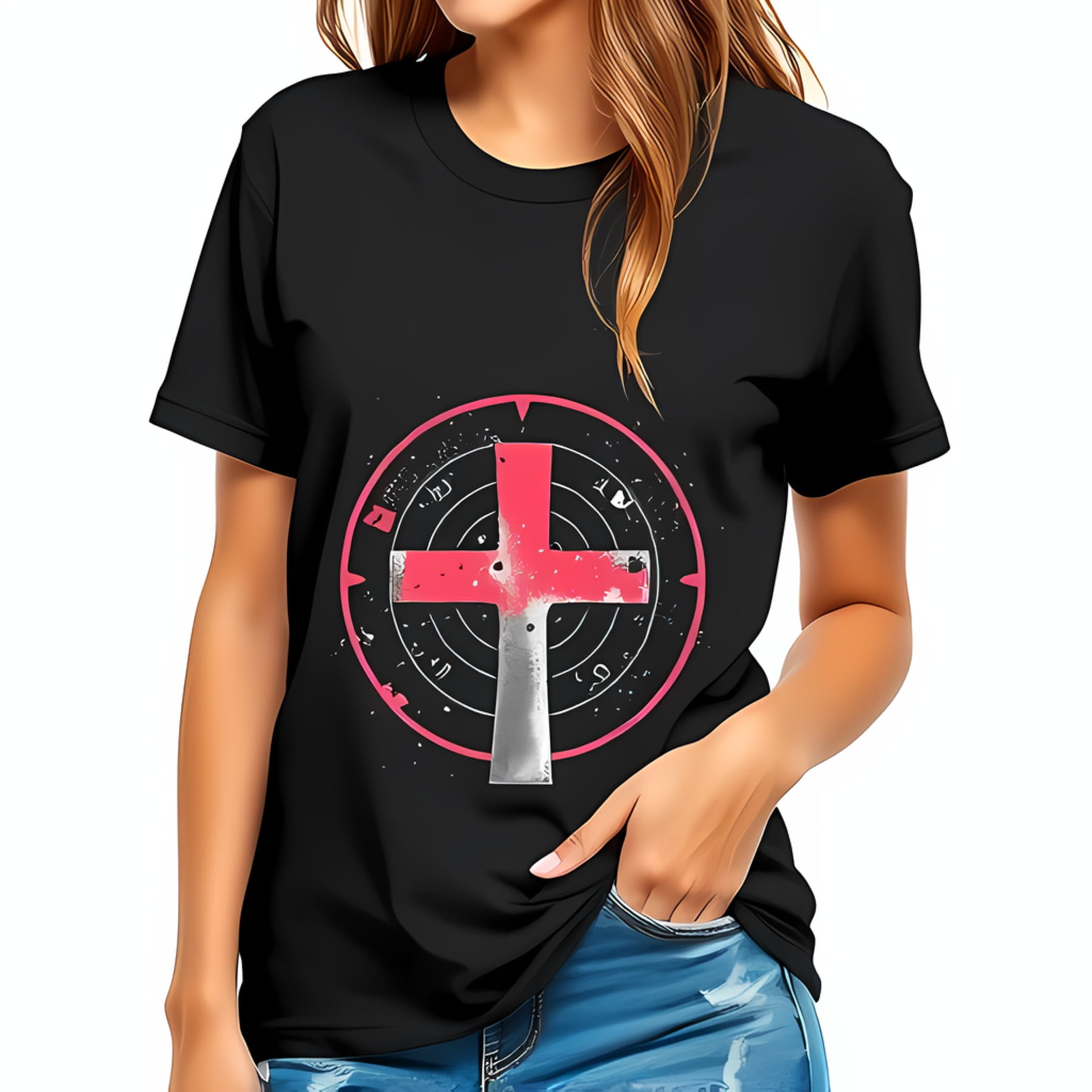 Edgy Cotton Short Sleeve T-Shirt with Bold Target and Graphic Design ...