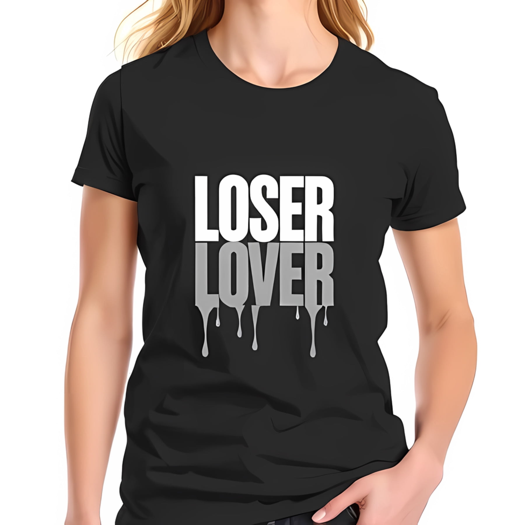 Edgy Cotton Short Sleeve T-Shirt with Dripping " LOSER " & " LOVER ...