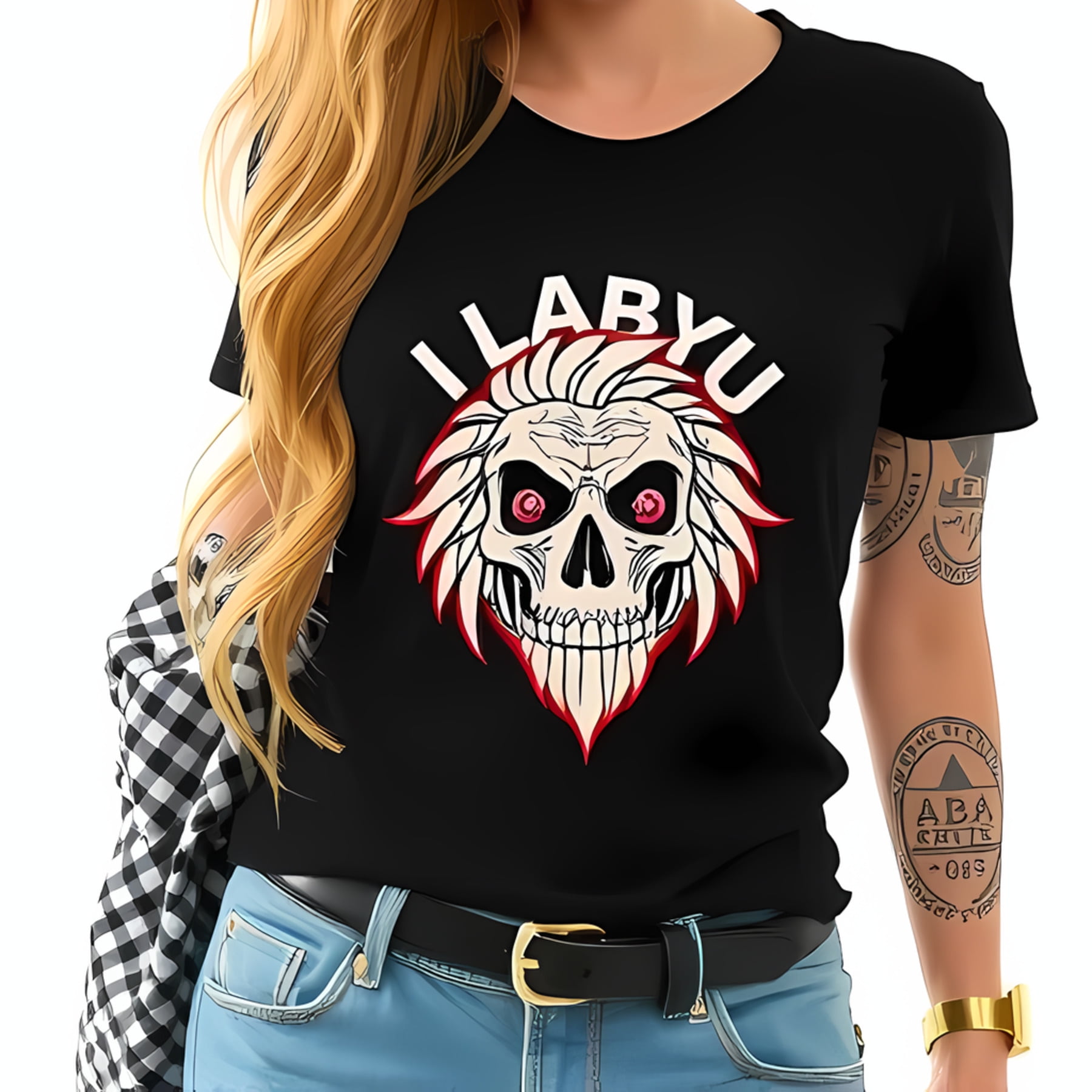 Edgy Cotton Short Sleeve T-Shirt with Stylized Design & " I LABYU ...