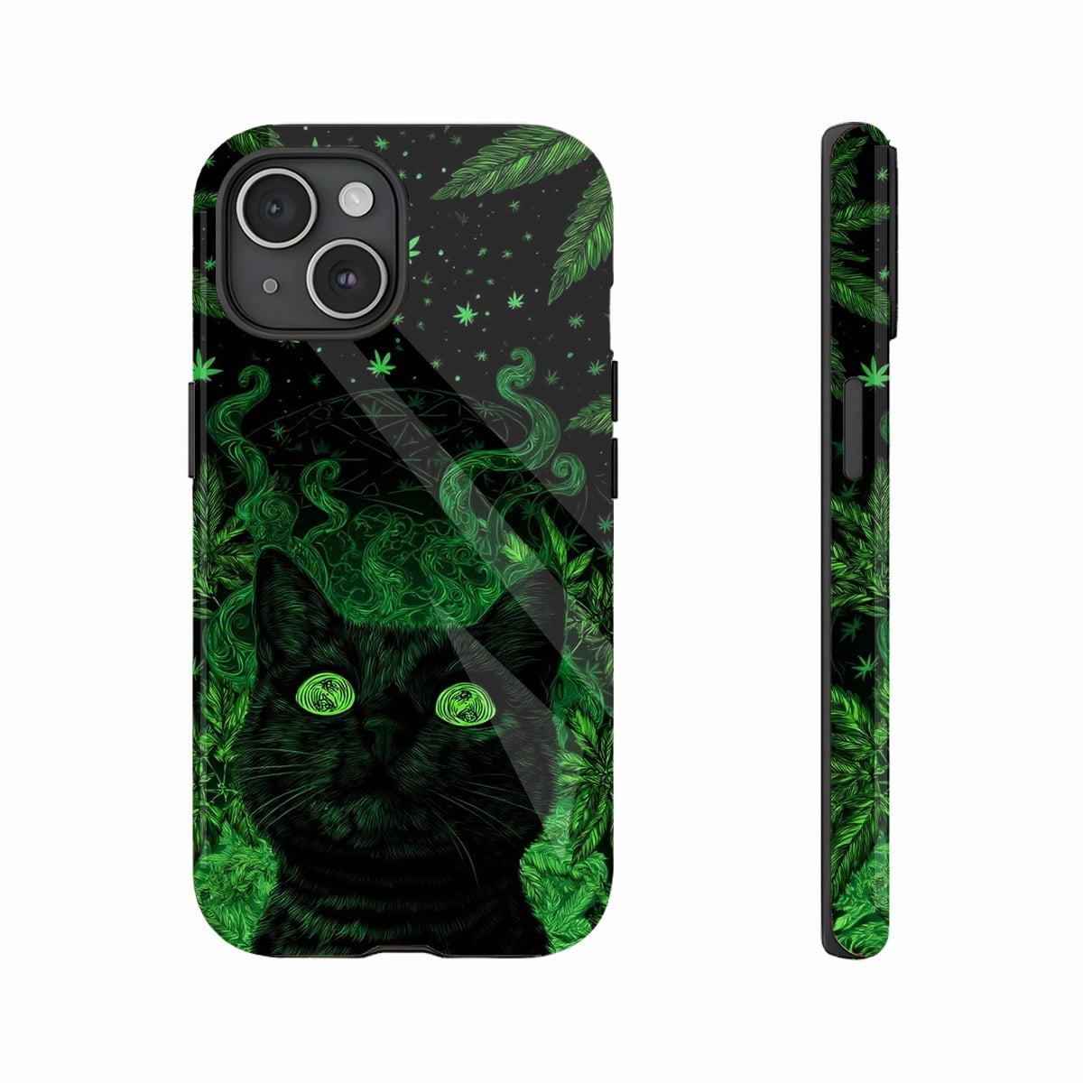Edgy Dark Cat Phone Case for Gothic Punk Lovers with Weed Leaf Design ...