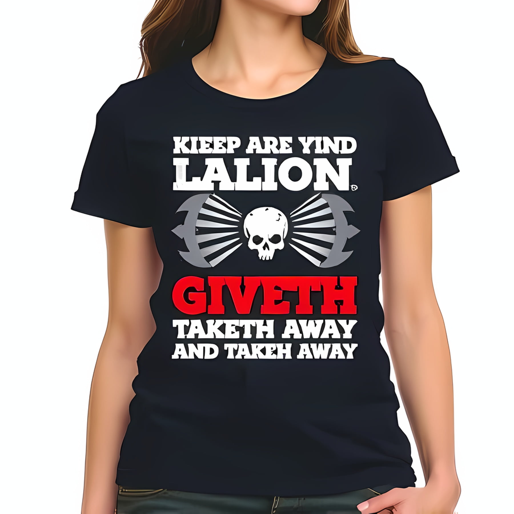 Edgy Dark Navy Blue Graphic T-Shirt - "Kiep are yind Lalion Giveth Taketh Away" Design - Walmart.com